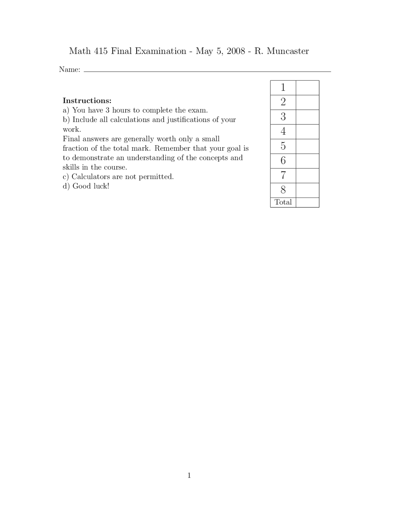 8 Problems On Vectors And Matrix Final Exam Math 415 Docsity