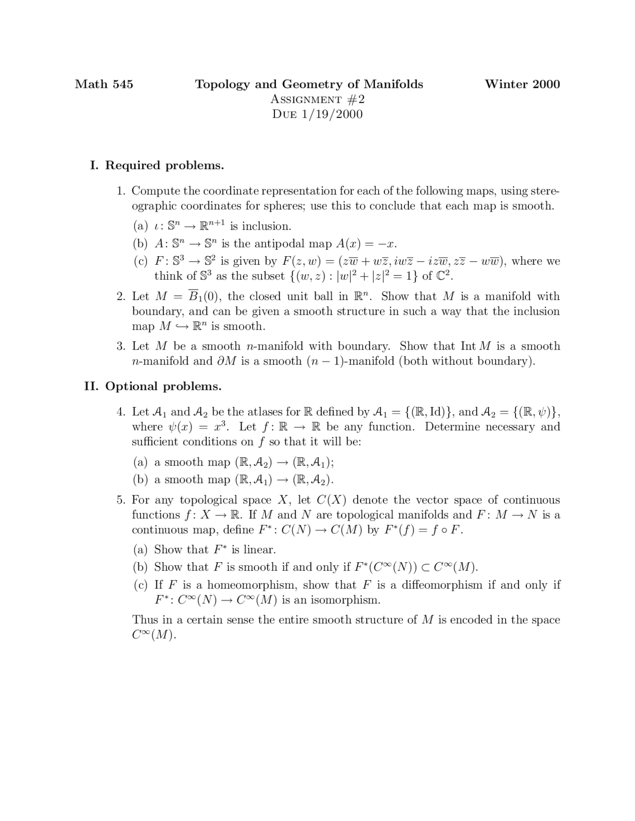 Assignment 2 Problems Differential Geometry Math 545 Docsity