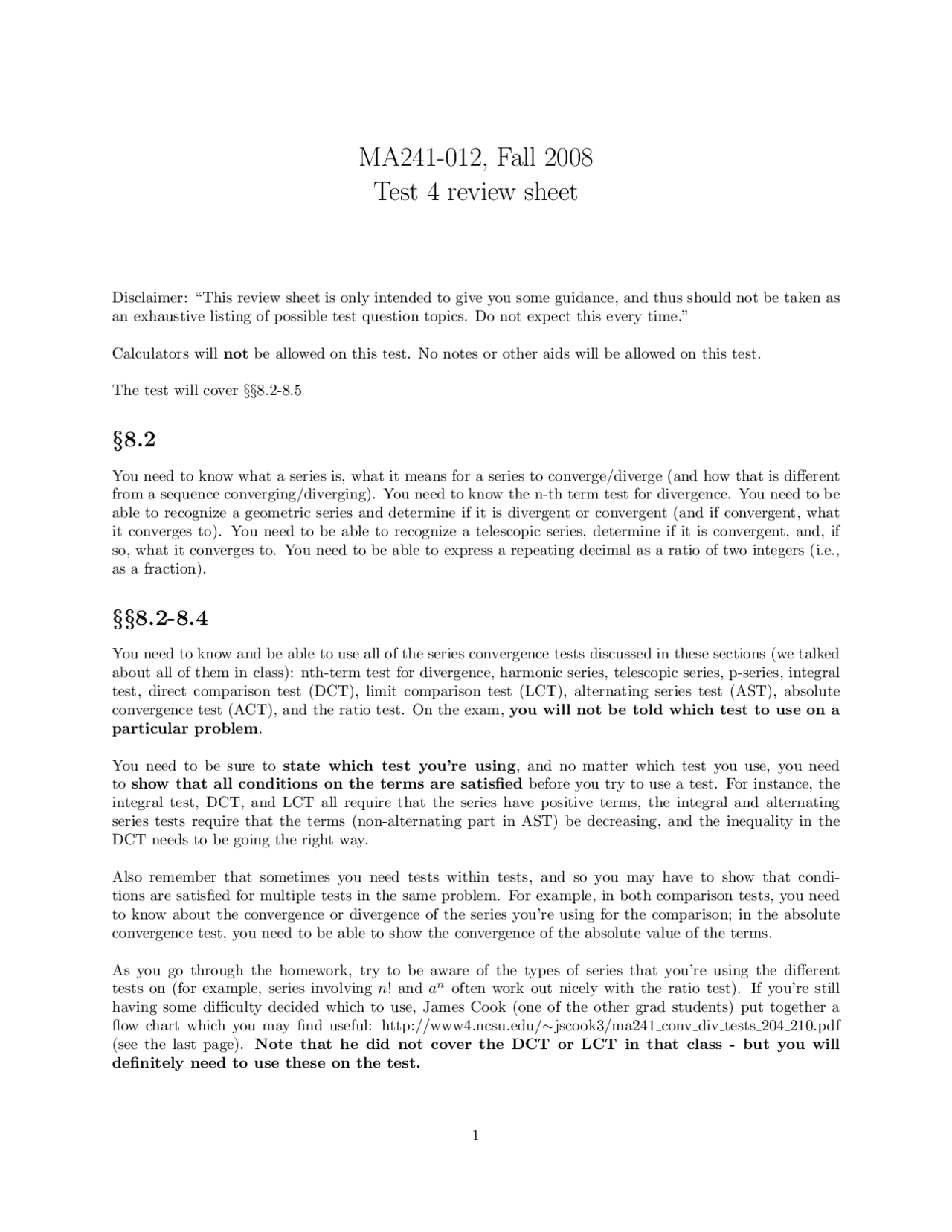 Calculus Ii Review Sheet For Test 4 Ma 241 Docsity