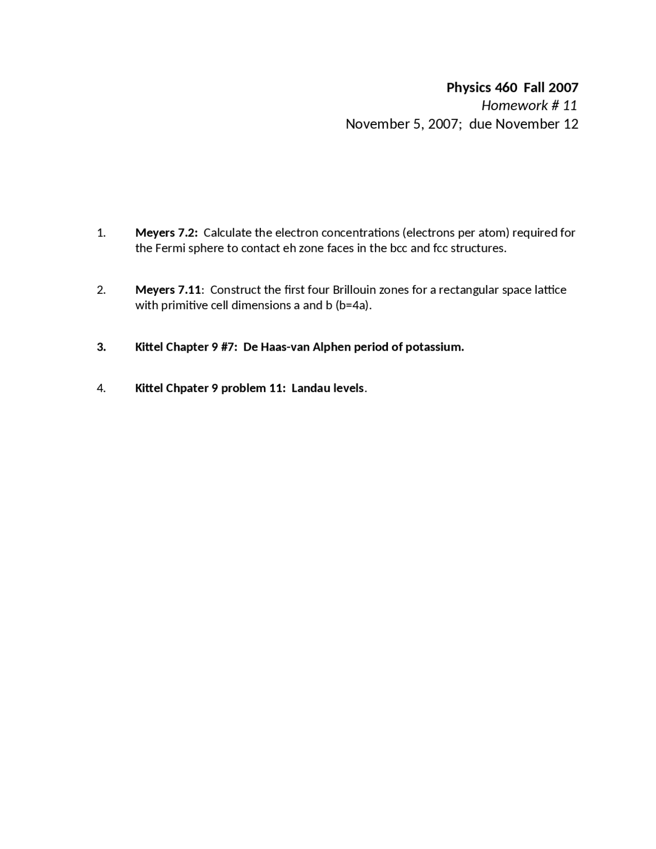 Homework 11 For Condensed Matter Physics Phys 460 Docsity