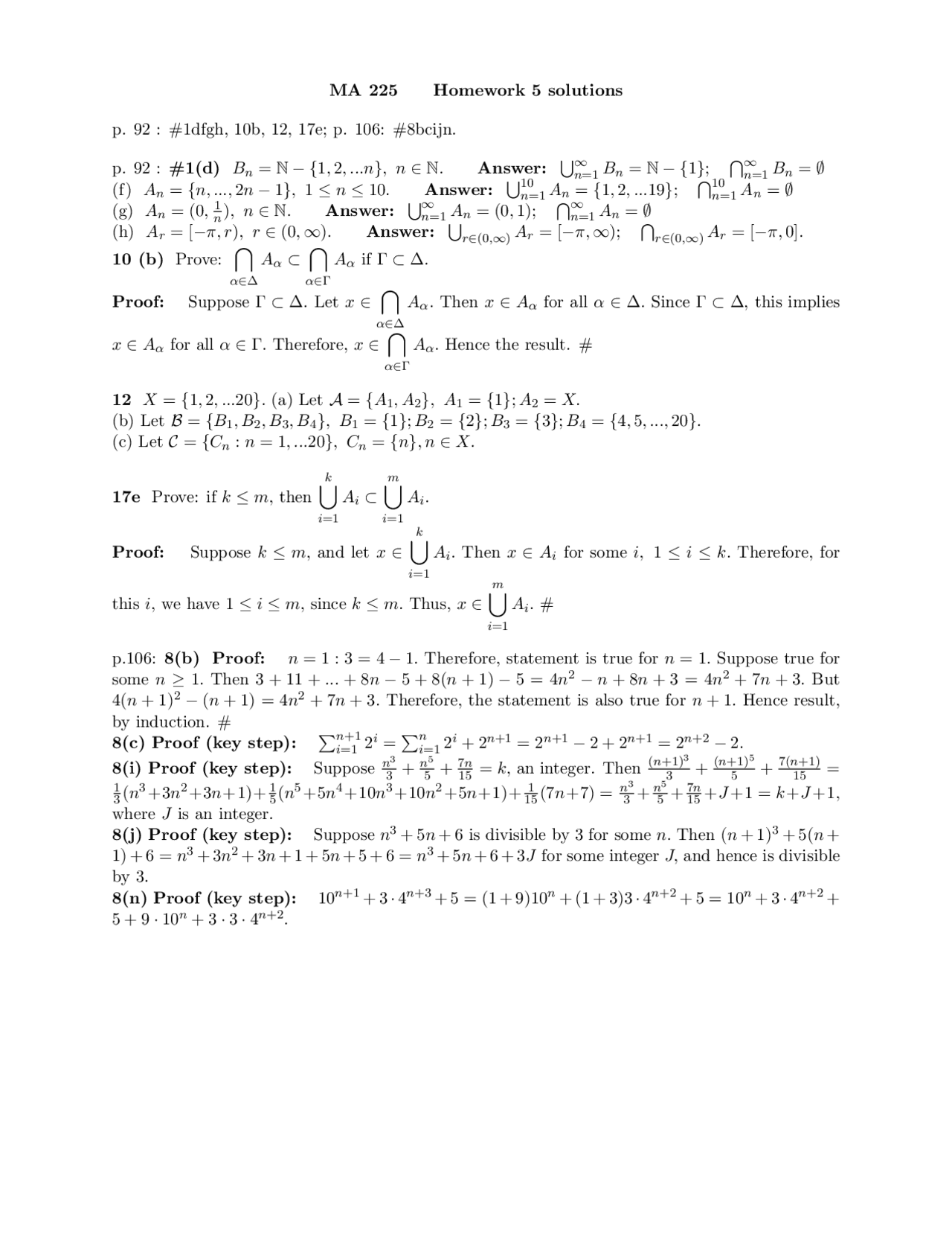 Homework 5 Solutions Foundations Of Advanced Mathematics Ma 225