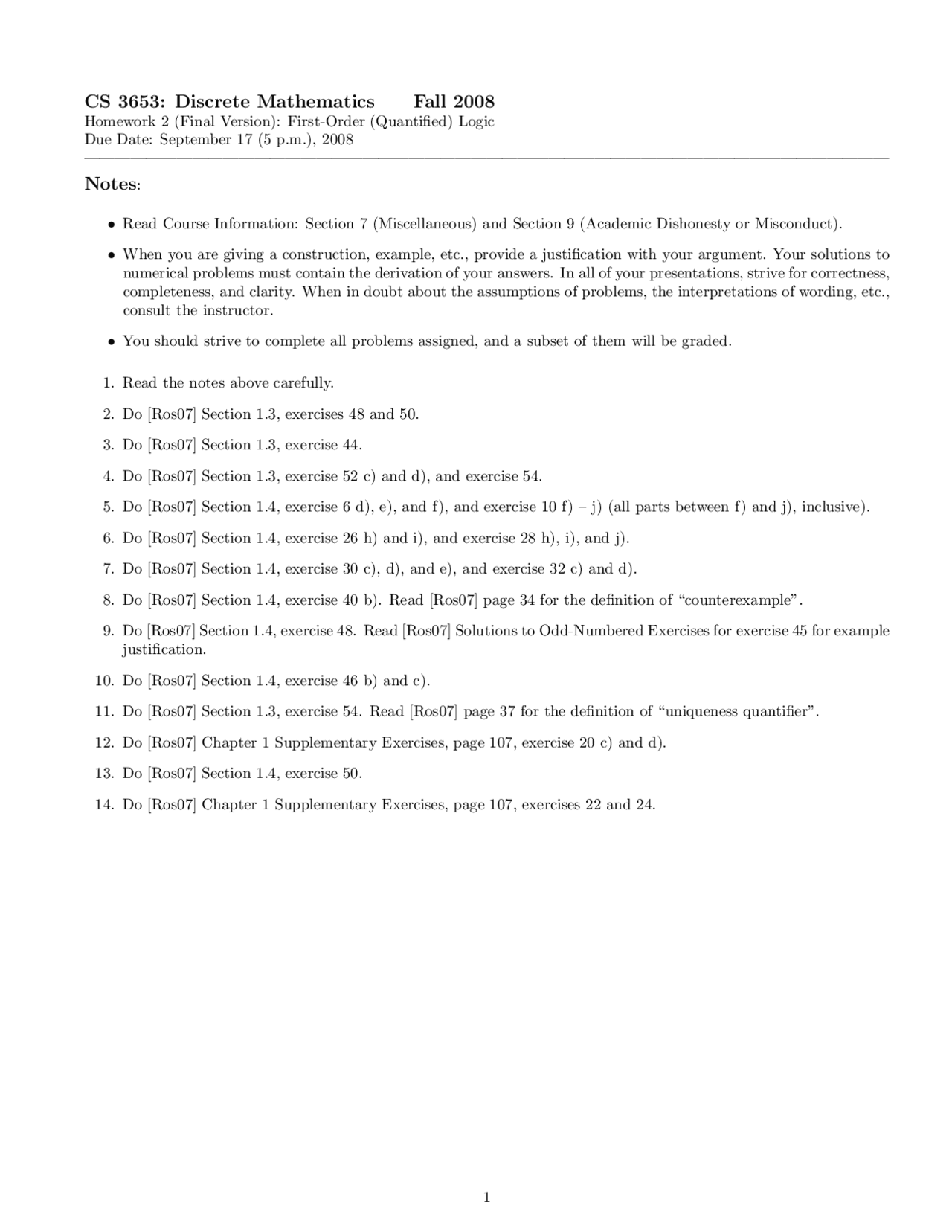 Homework 2 Final Version - Discrete Mathematics | CS 3653 - Docsity Homework 2 Final Version - Discrete Mathematics | CS 3653 - Docsity