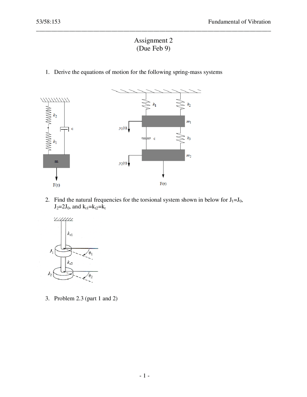 Spring Mass And Torsional Systems Assignment 058 153 Docsity