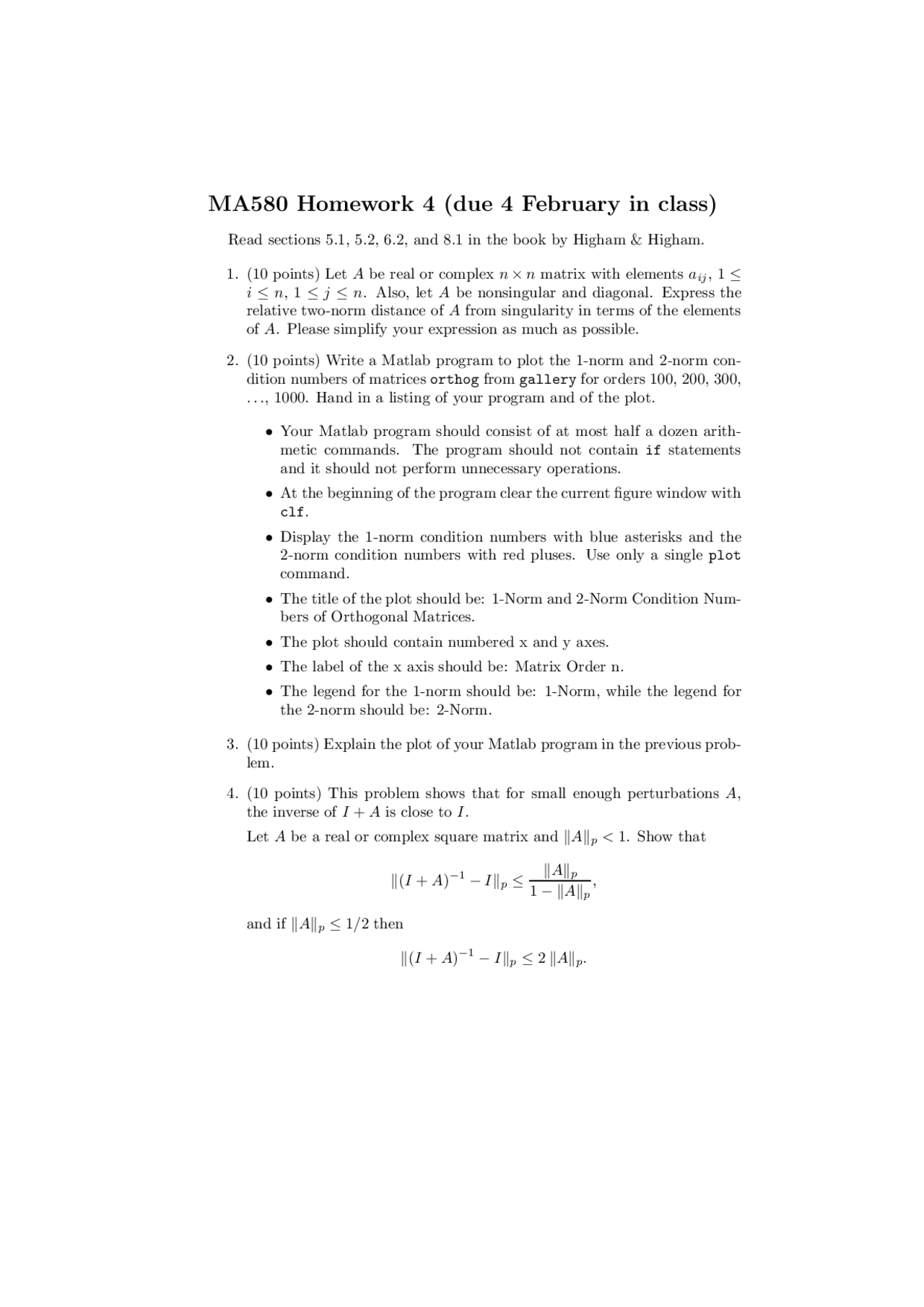 Assignment 4 For Numerical Analysis I Ma 580 Docsity