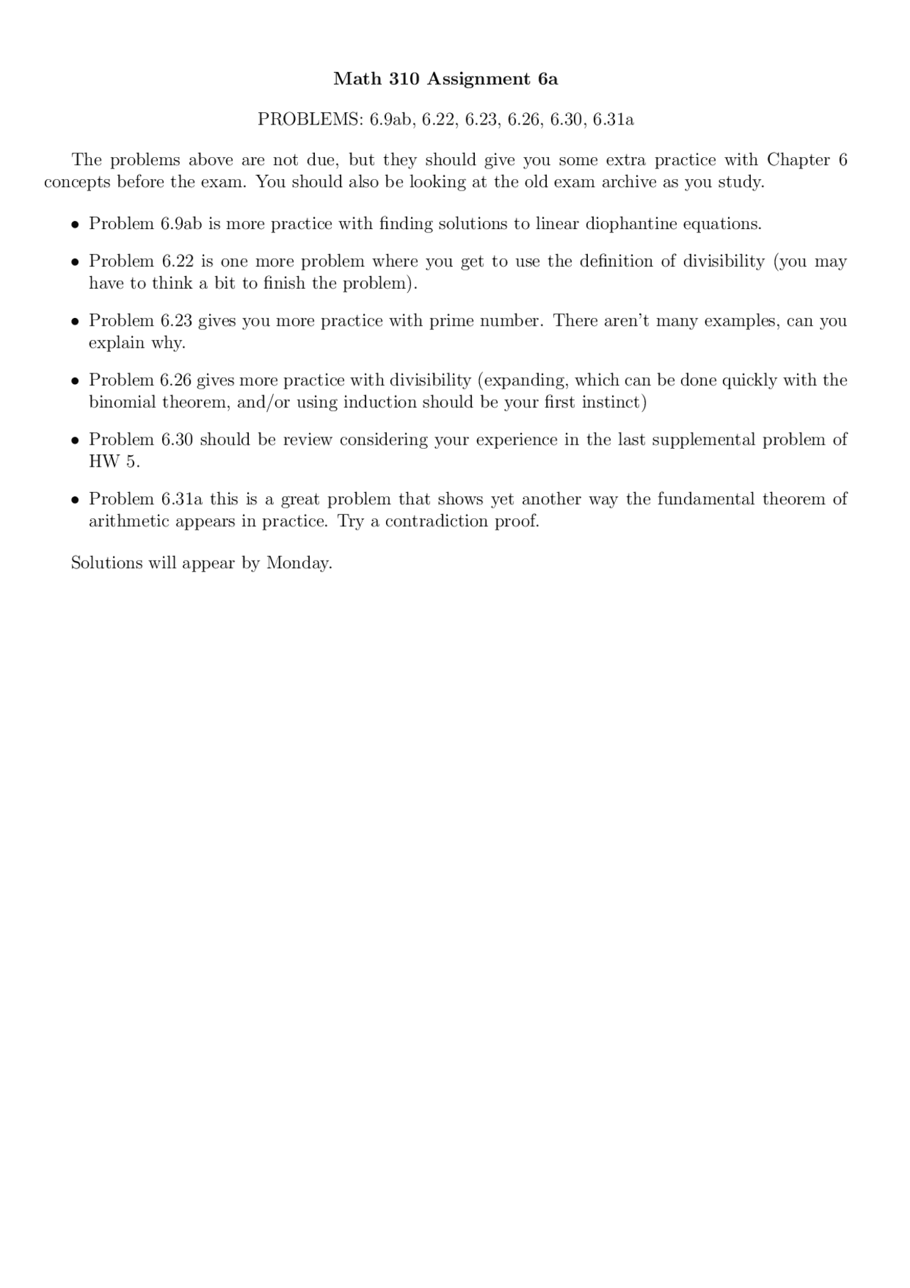 Assignment 6 Problems Mathematical Reasoning Math 310 Docsity