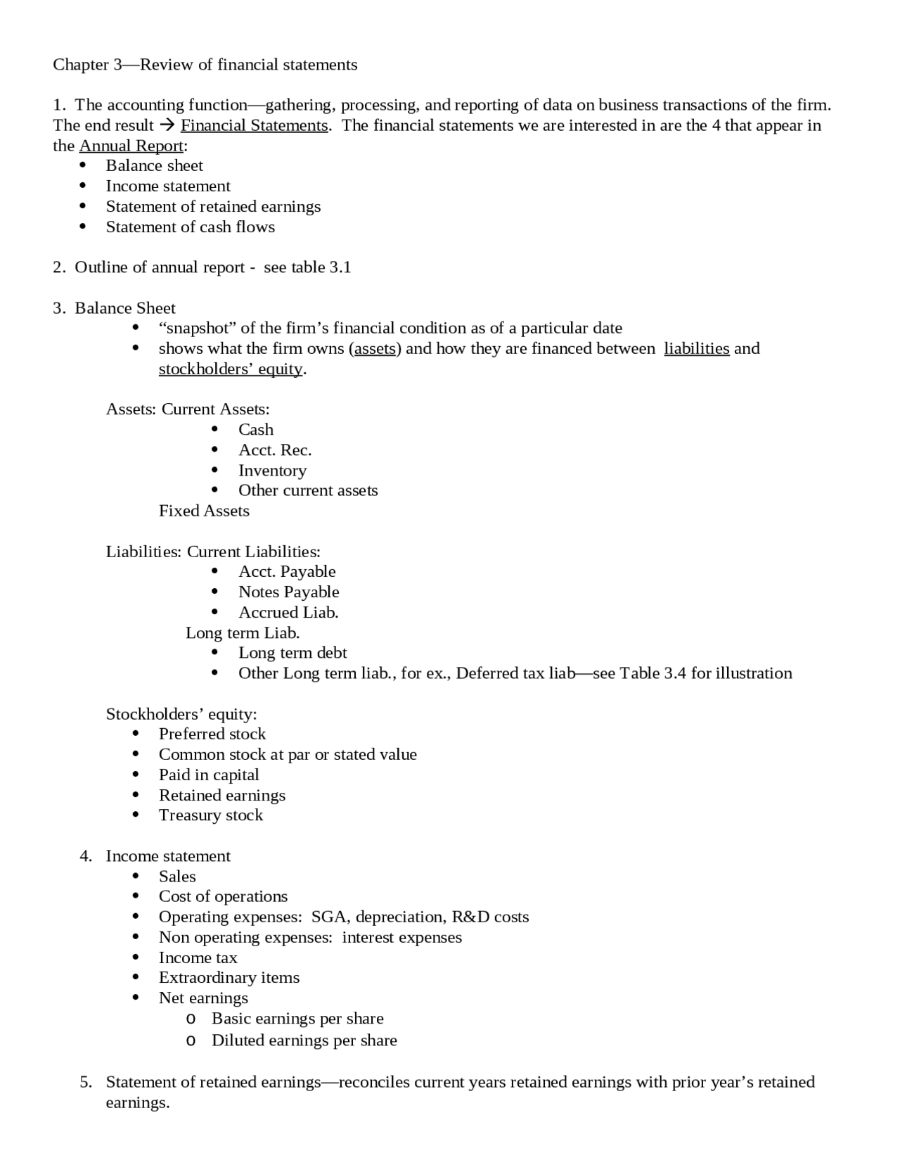 Chapter 3 Review Of Financial Statements Lecture Notes Fin 3113