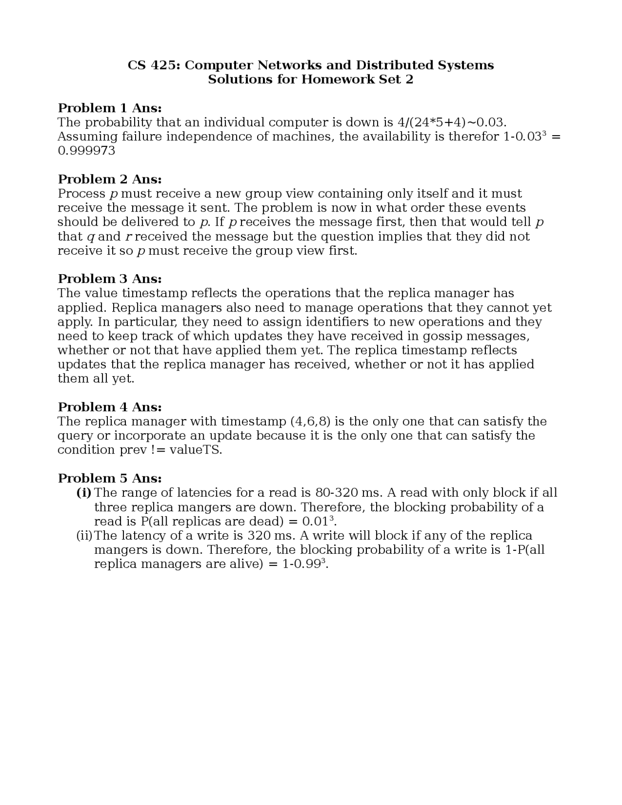 Computer Networks And Distributed Systems Solved Homework 2 Cs 425 6309