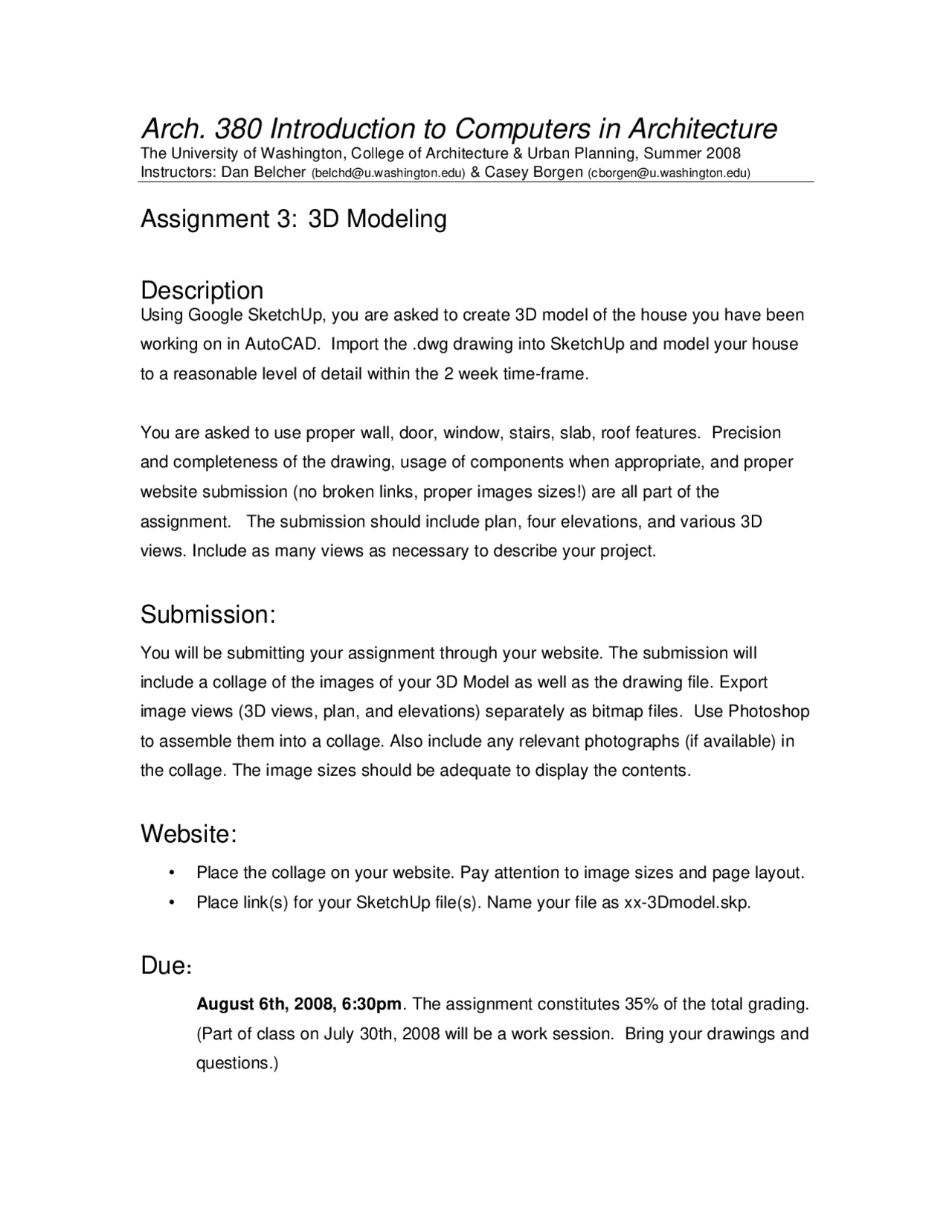 Assignment 3 3d Modeling Computer In Architecture Arch 380 Docsity