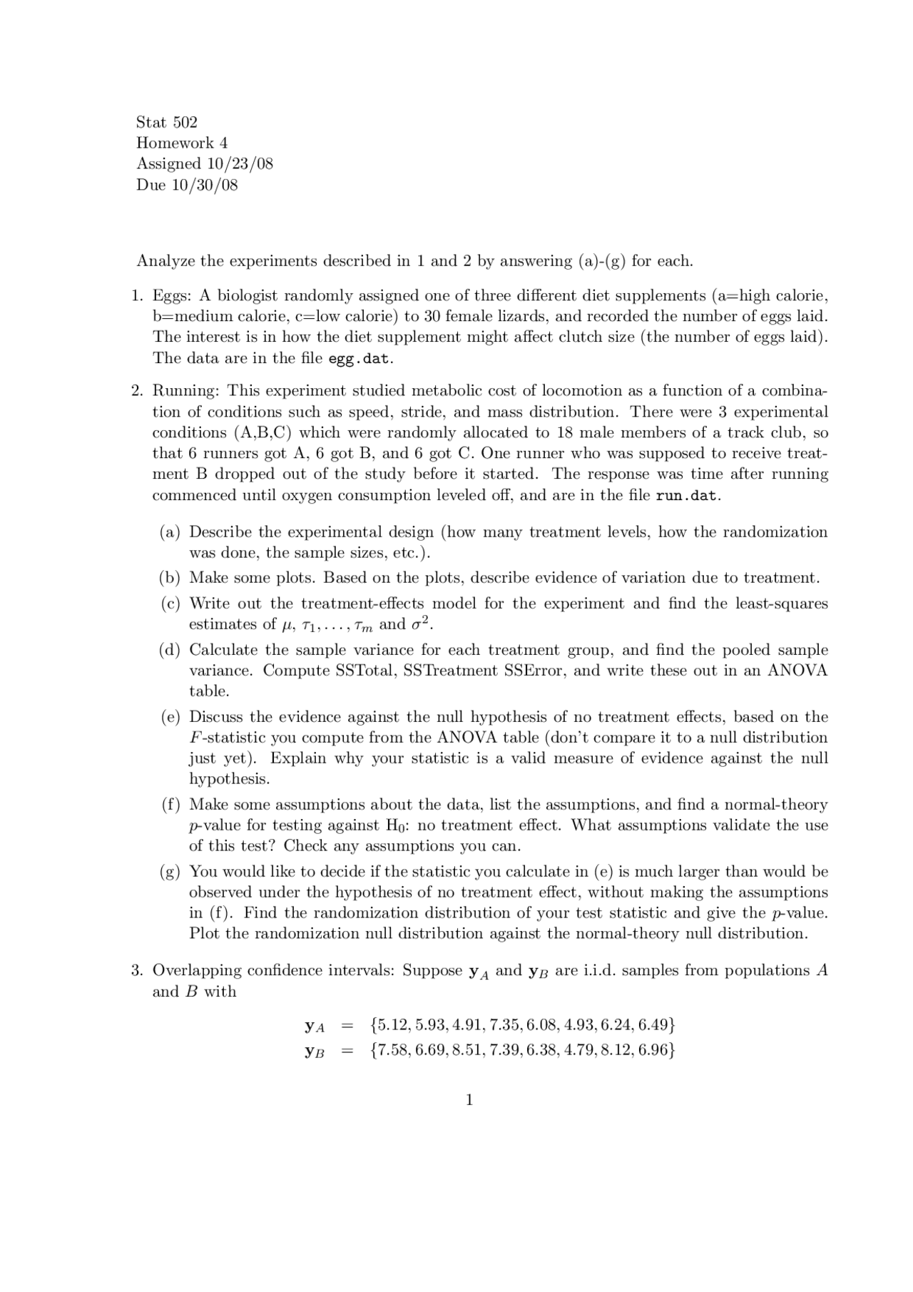 Homework 4 Problems Design Analysis Experiments Stat 502 Docsity