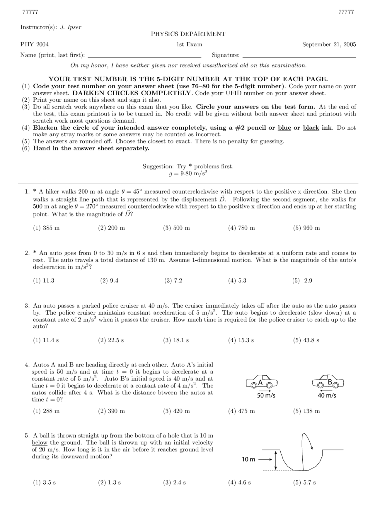 Applied Physics 1 Exam 1 With Multiple Choice Phy 2004 Docsity