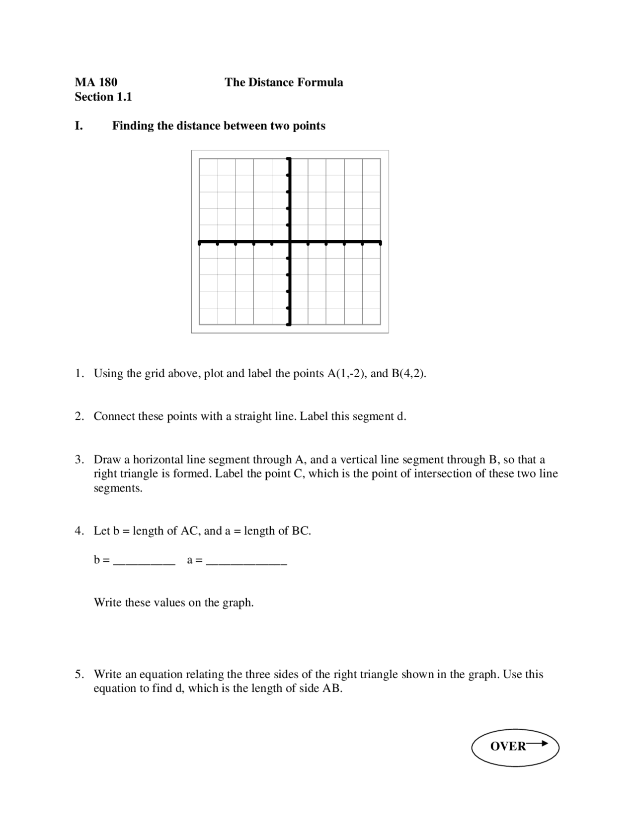 Find the Distance Formula | Precalculus | MA 180 - Docsity