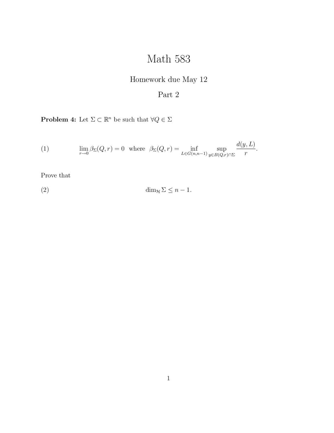 Homework Problem Special Topics Math 583 Docsity
