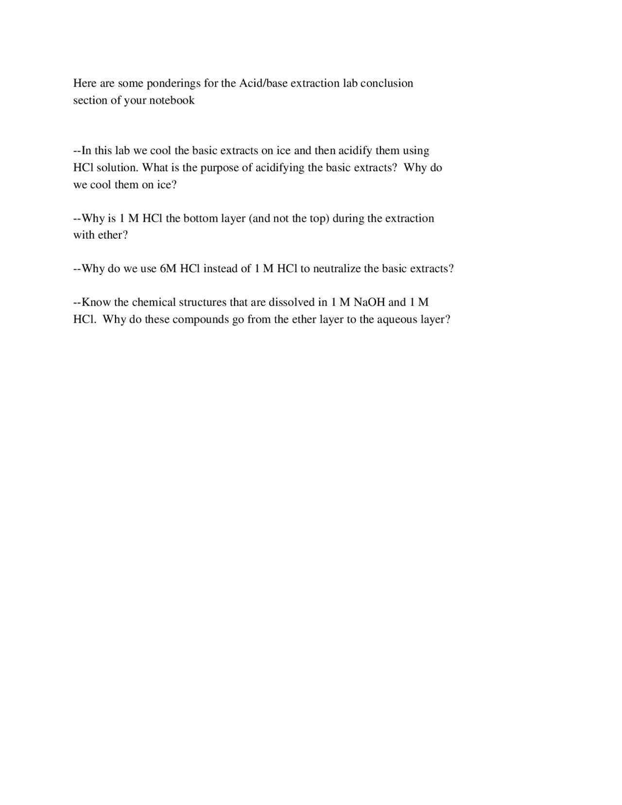 Assignment 2 Questions Organic Chemistry Lab Chem 241 Docsity