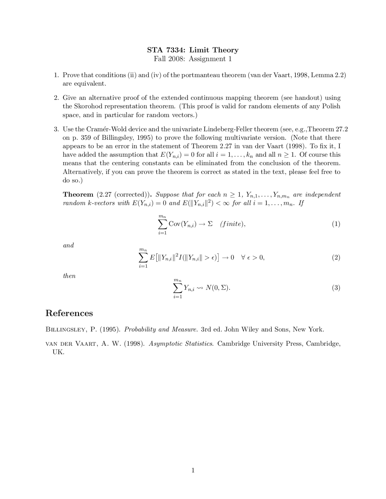 Assignment 1 Practice Problems On Limit Theory STA 7334 Assignments Assignment 1 Practice Problems On Limit Theory STA 7334 Assignments