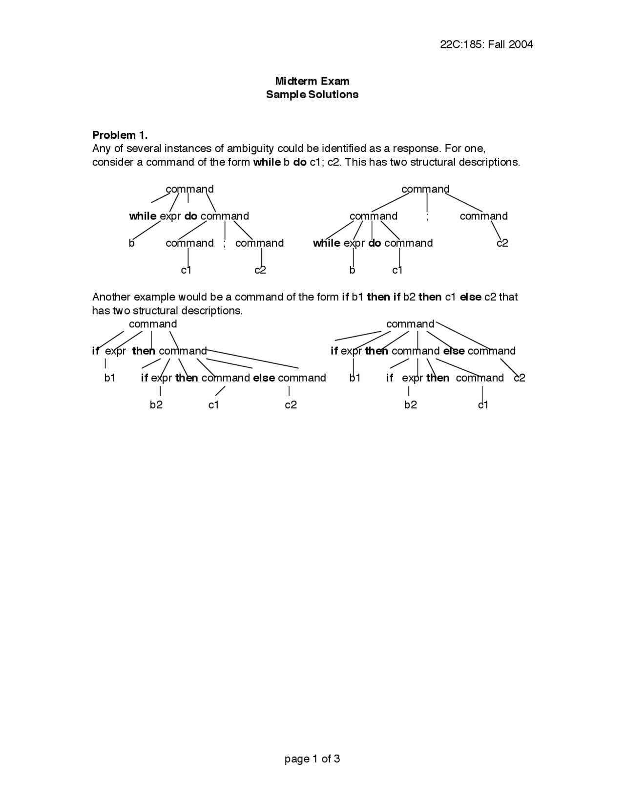 Midterm Exam Sample Solutions For Programming Language Foundations