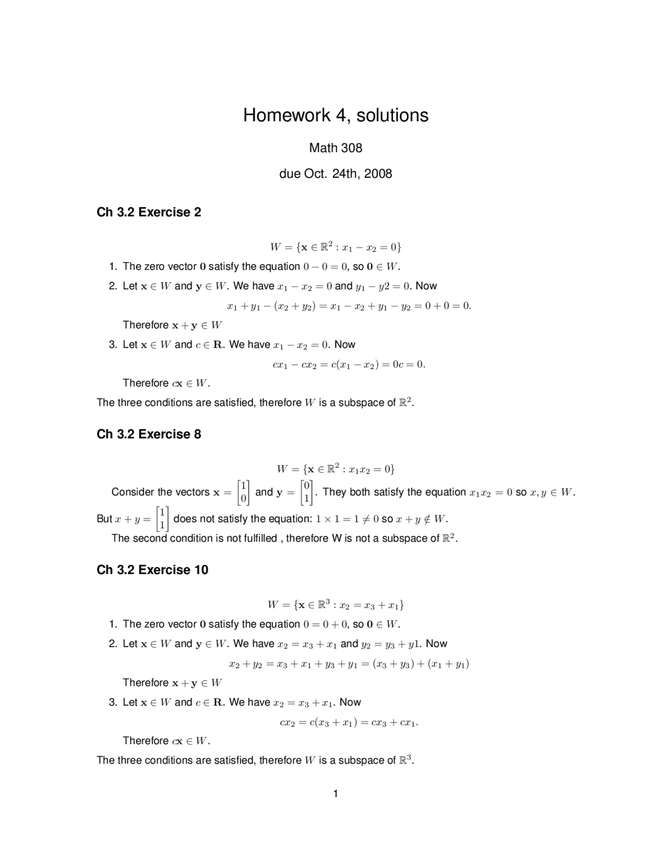 Solutions Assignment 4 Matrix Algebra Math 308 Docsity
