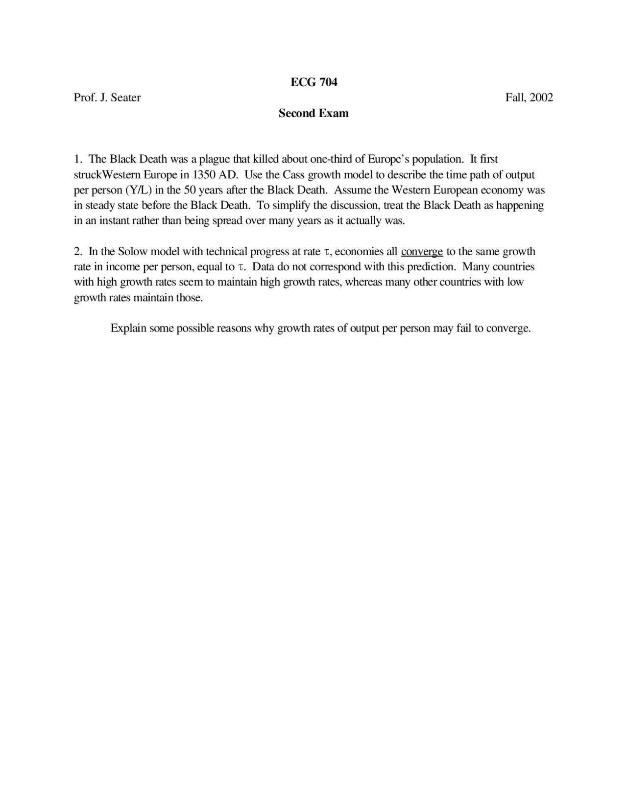 Exam 2 Practice Questions Macroeconomics I Ecg 704 Docsity