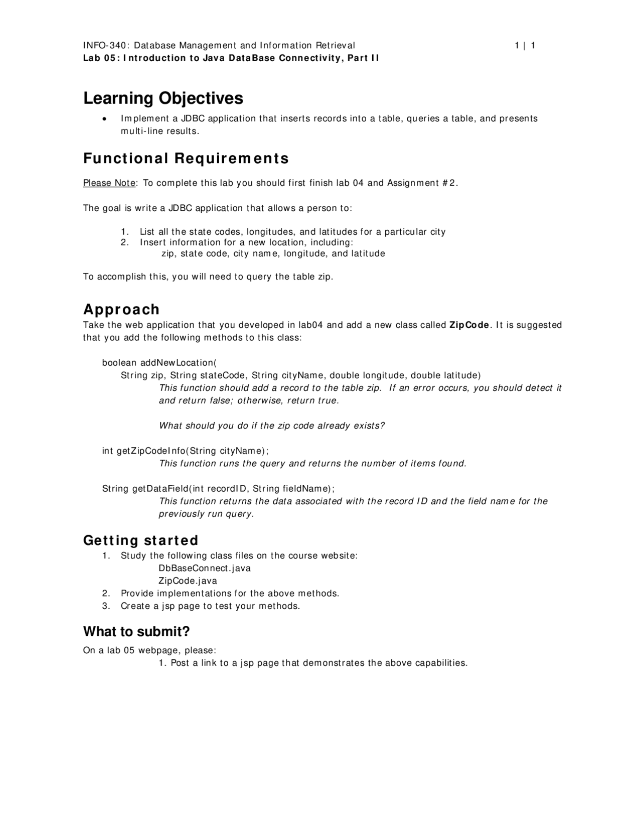 Introduction To Java Database Connectivity Laboratory 5 Info 340