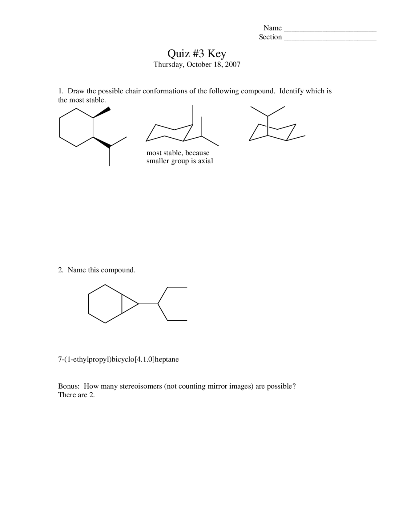 2 Questions of Organic Chemistry | Quiz 3 | CHEM 237 | Quizzes Organic ...