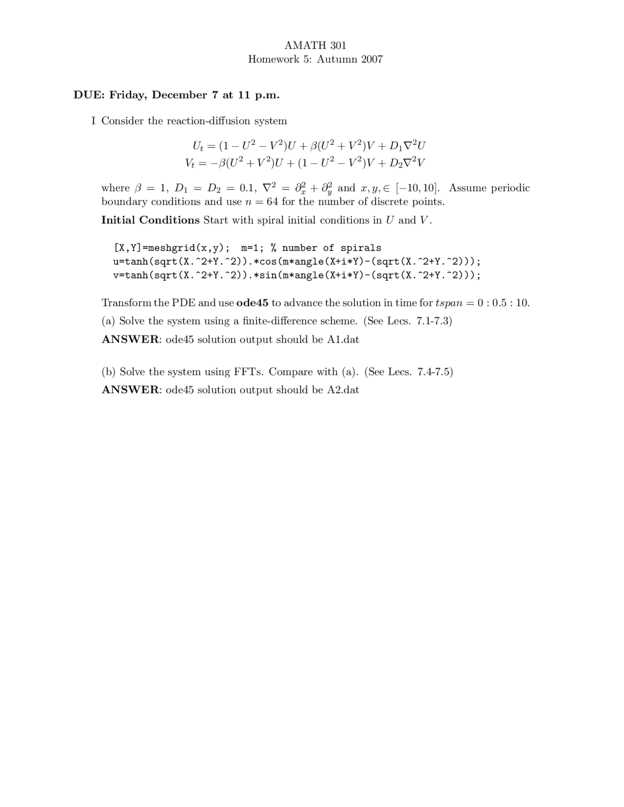 Assignment 5 Beginning Scientific Computing Amath 301 Assignments