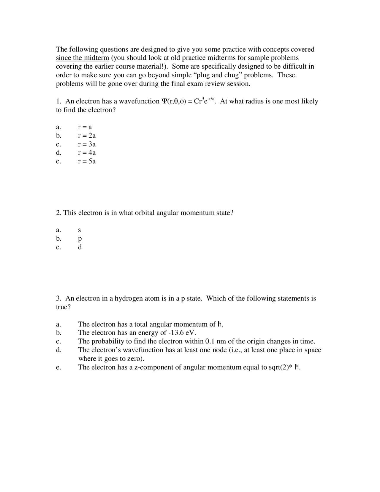 30 Questions With Answers On Quantum Physics Midterm Examination