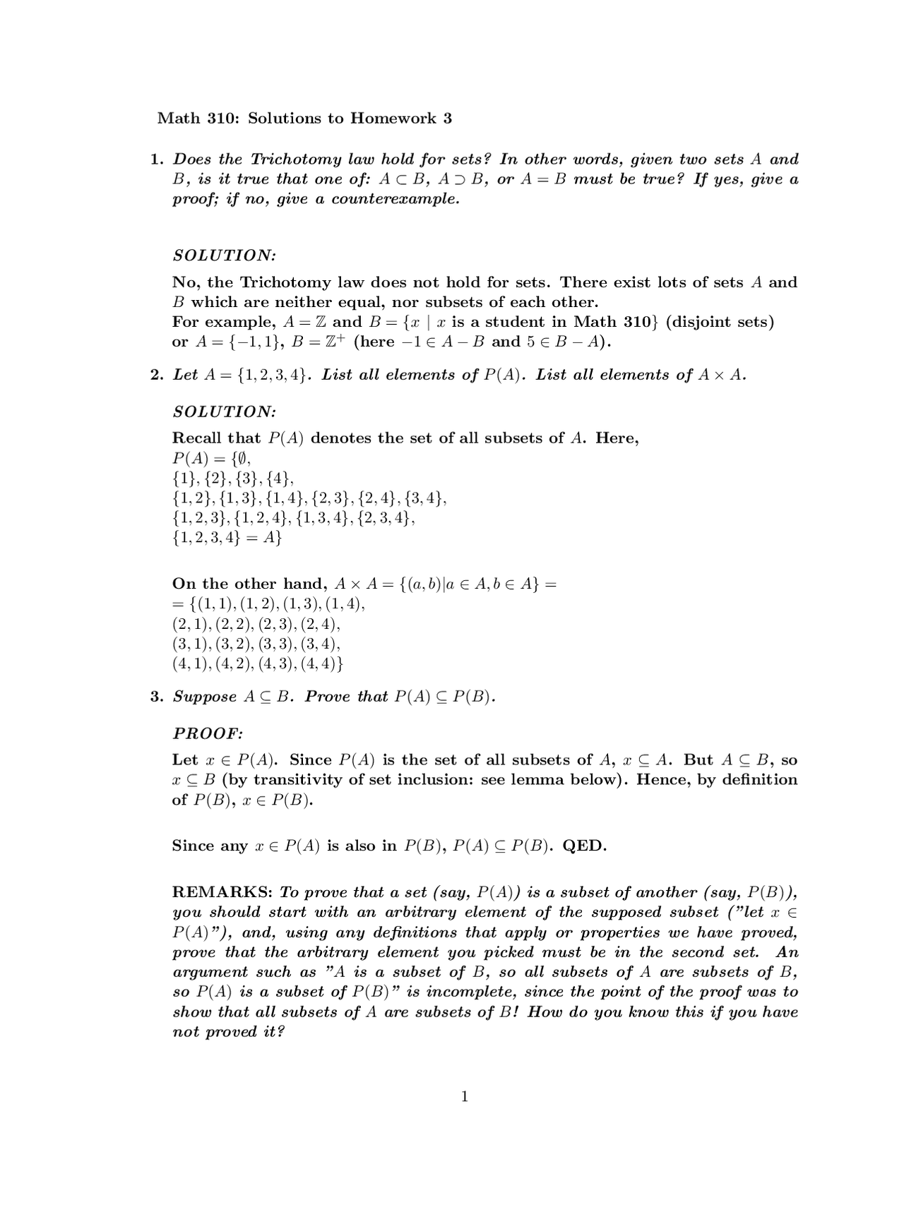 Solutions To Homework 3 Mathematics Reasoning Math 310 Docsity