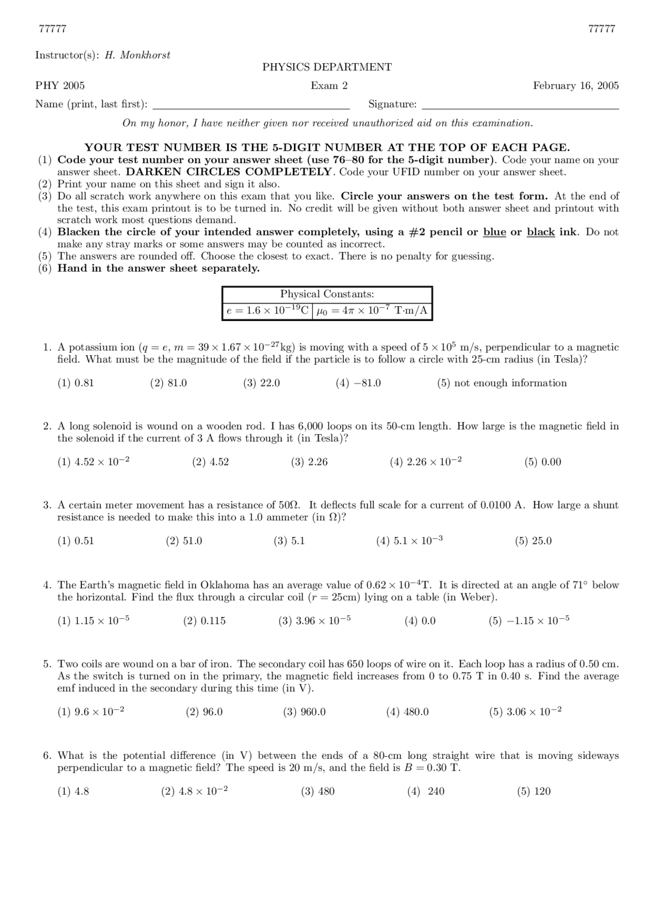 8 Multiple Choice Questions Exam 2 Applied Physics Ii Phy 2005