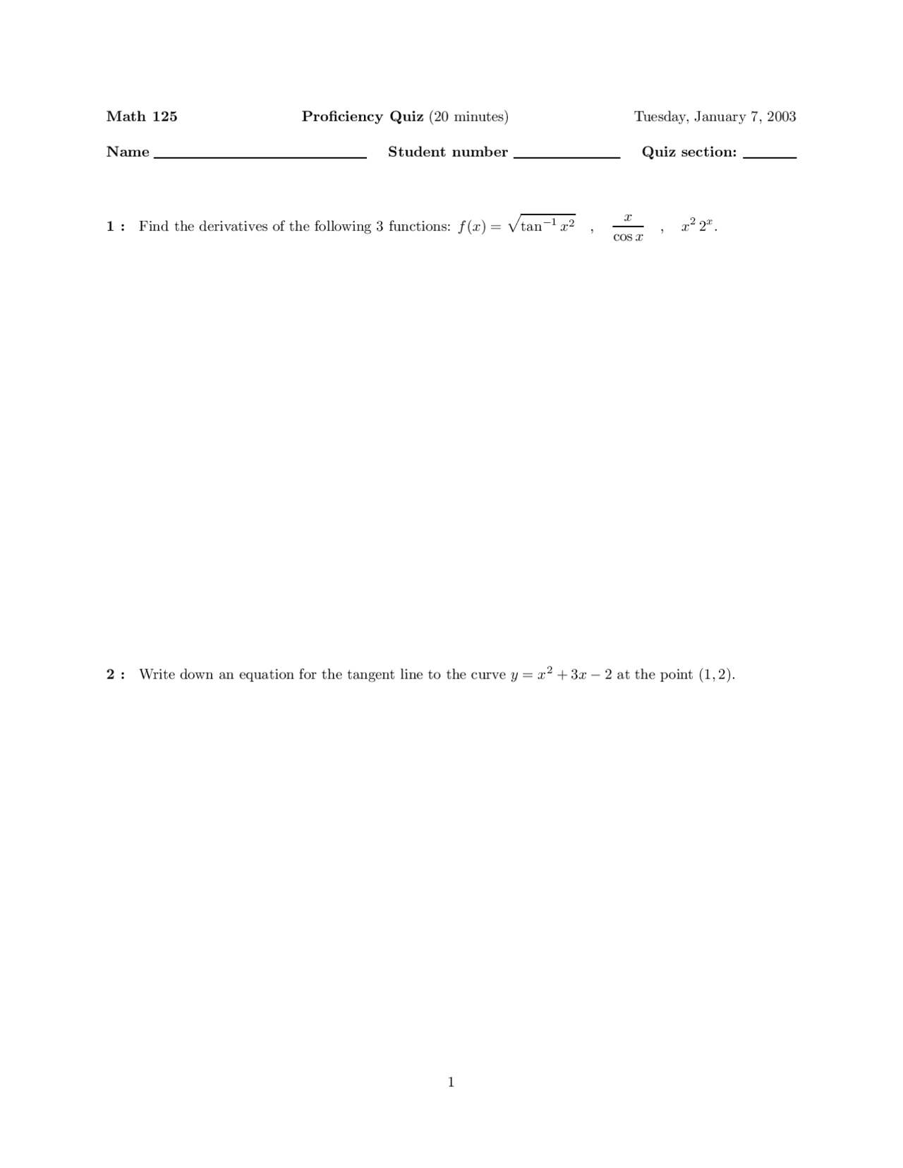Math 125 Quiz: Derivatives and Tangent Lines | Quizzes Analytical ...