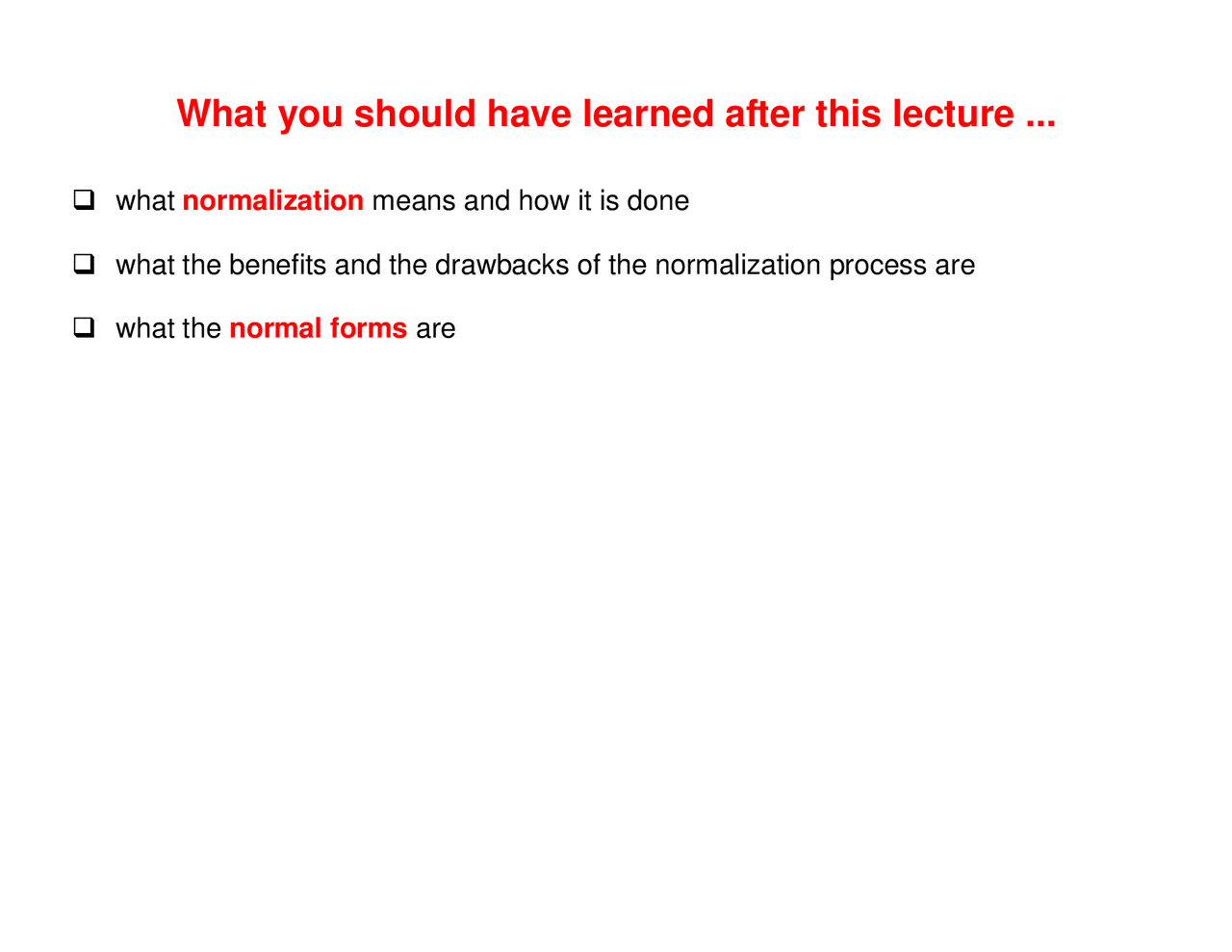 Normalization Process And Normal Forms Lecture Slides Cop 5725