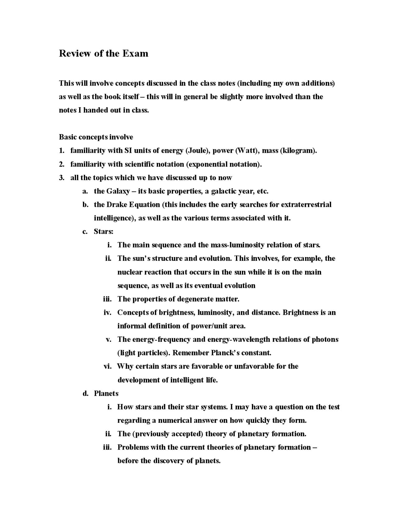Life Beyond The Earth Review Of The Exam Astr 3420 Docsity