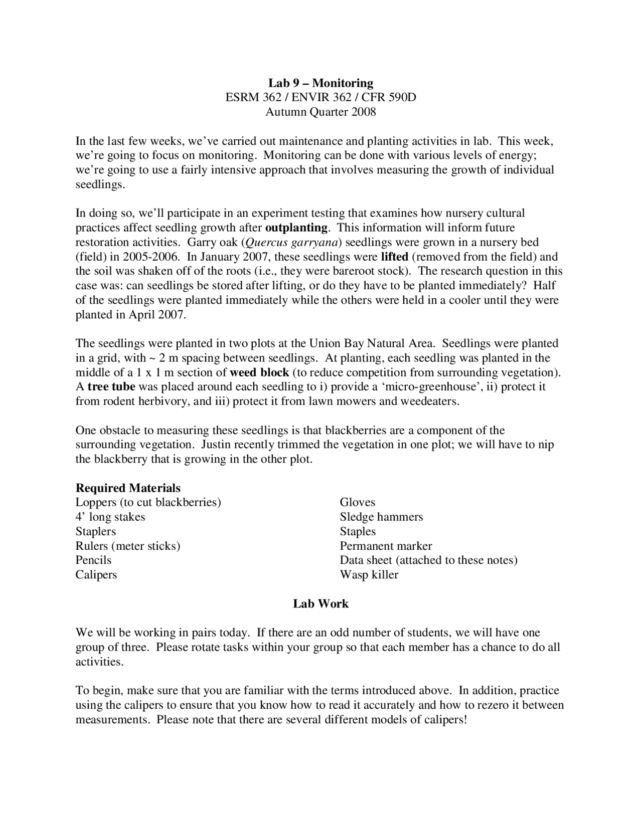 Lab 9 Monitoring Introduction To Restoration Ecology Esrm 362