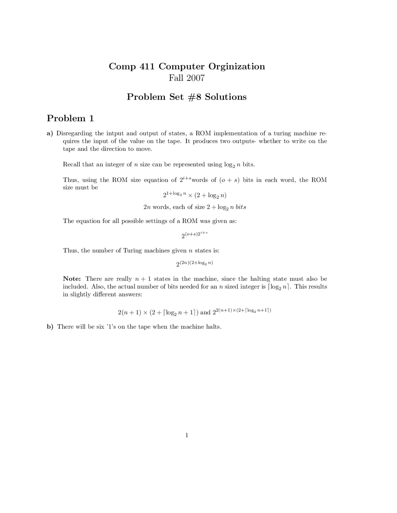 Problem Set 8 With Solution Computer Organization Comp 411 Docsity