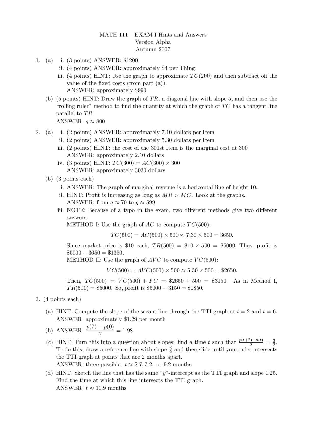 Algebra With Applications Solved Exam 1 Fall 2007 Math 111 Docsity