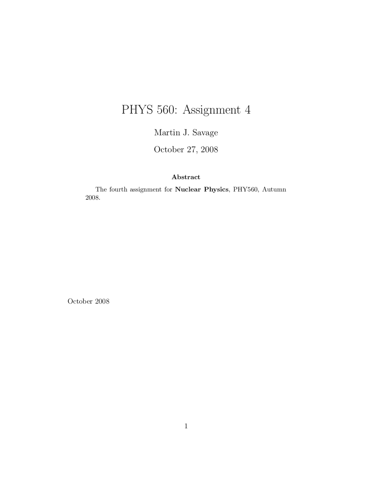 Assignment 4 Problems Nuclear Physics Phys 560 Docsity
