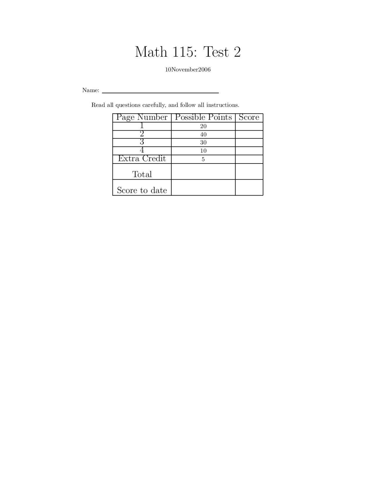 Calculus I Solutions For Exam 2 Math 115 Exams Calculus Docsity