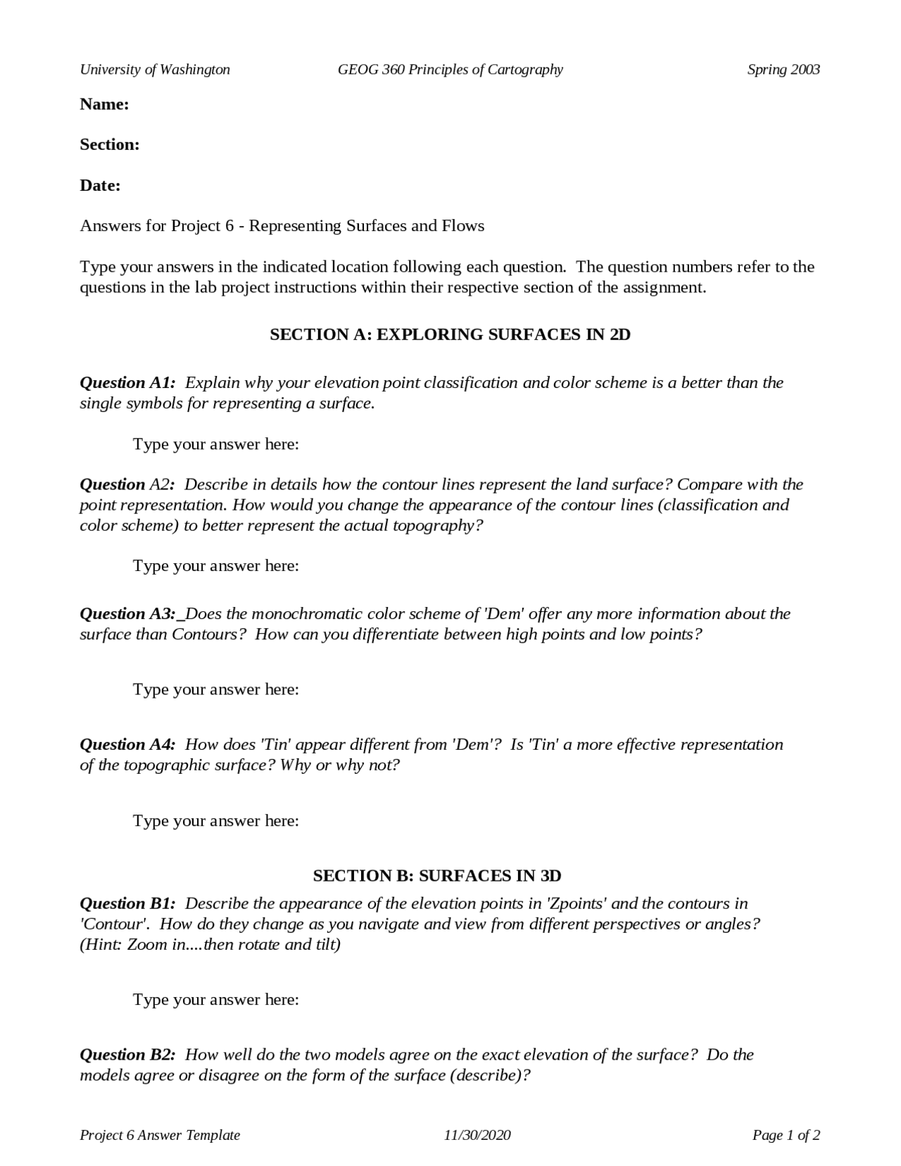 Principles of Cartography: Project 6 - Answers for Representing Surfaces and Flows | Study ...