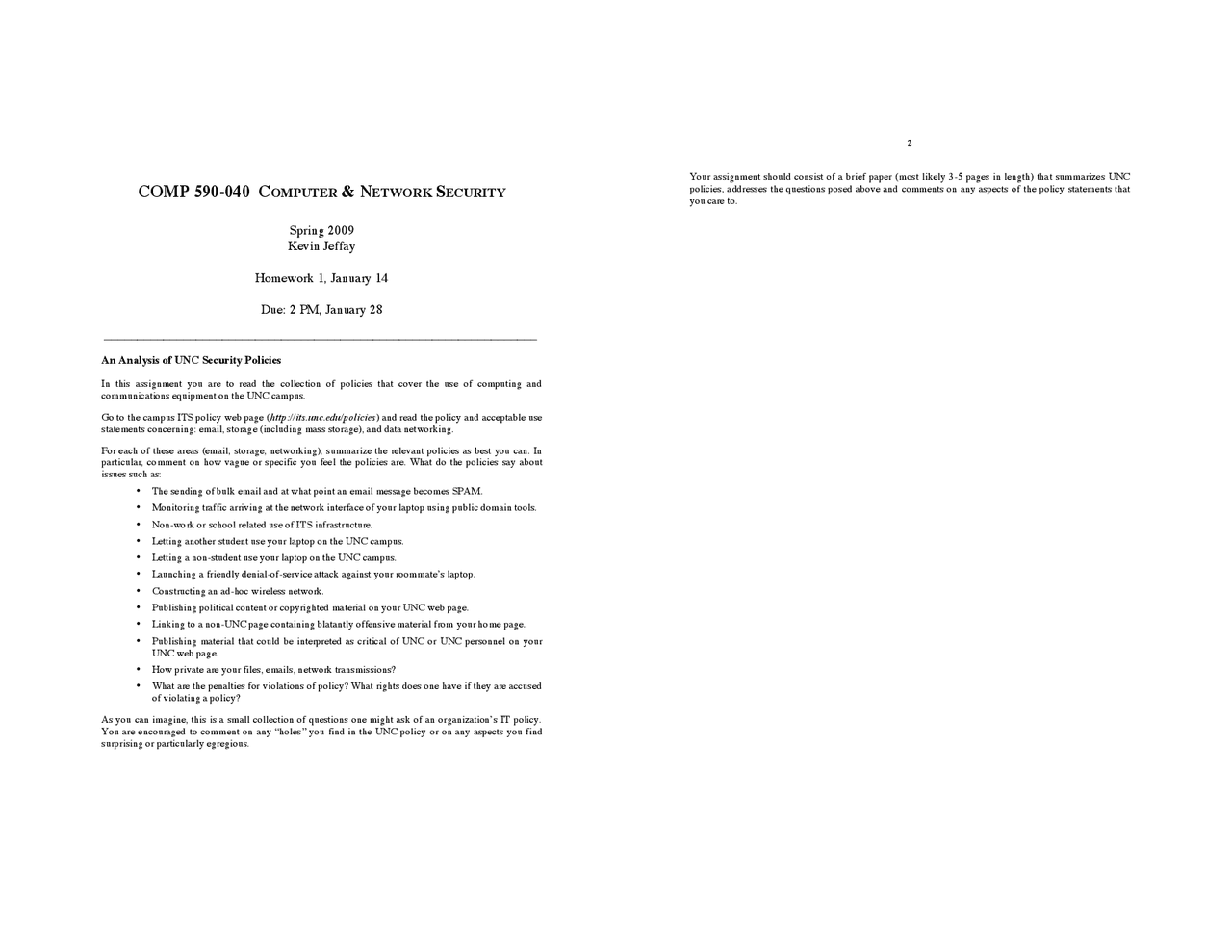 Homework 1 Computer And Network Security Spring 2009 Comp 590