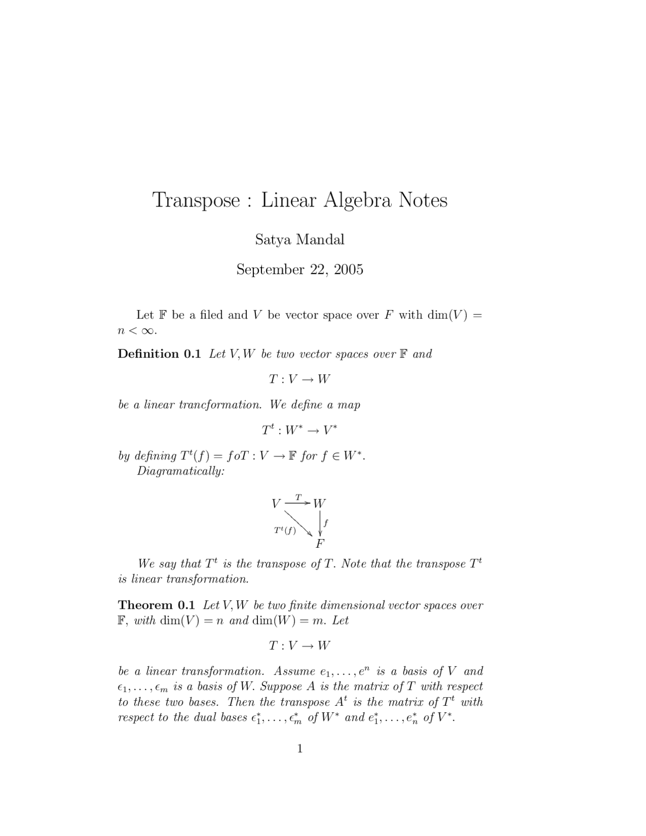 3 Solved Theorems on Transpose Linear Algebra | MATH 790 - Docsity