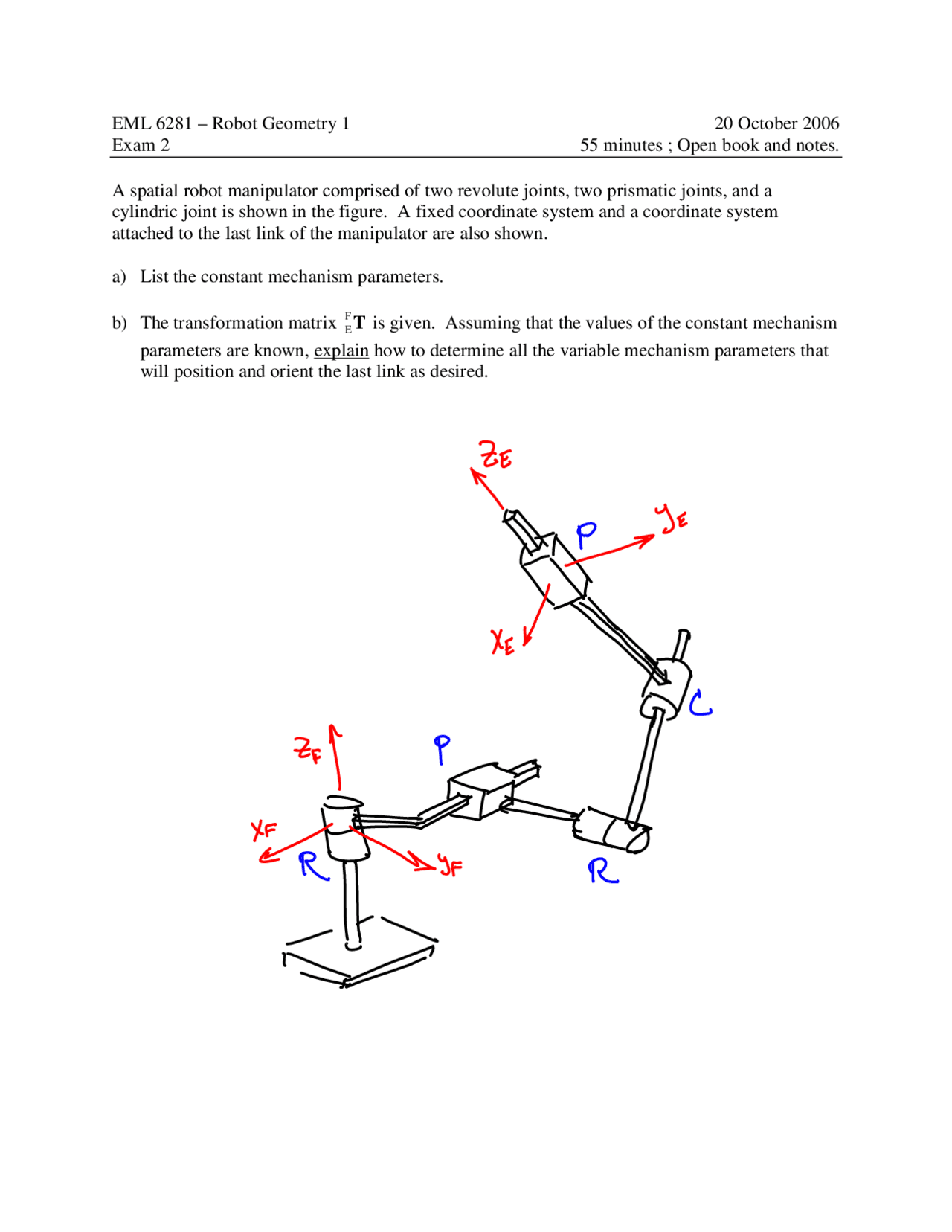 Solved Exam 2 For Robot Geometry 1 Eml 6281 Docsity