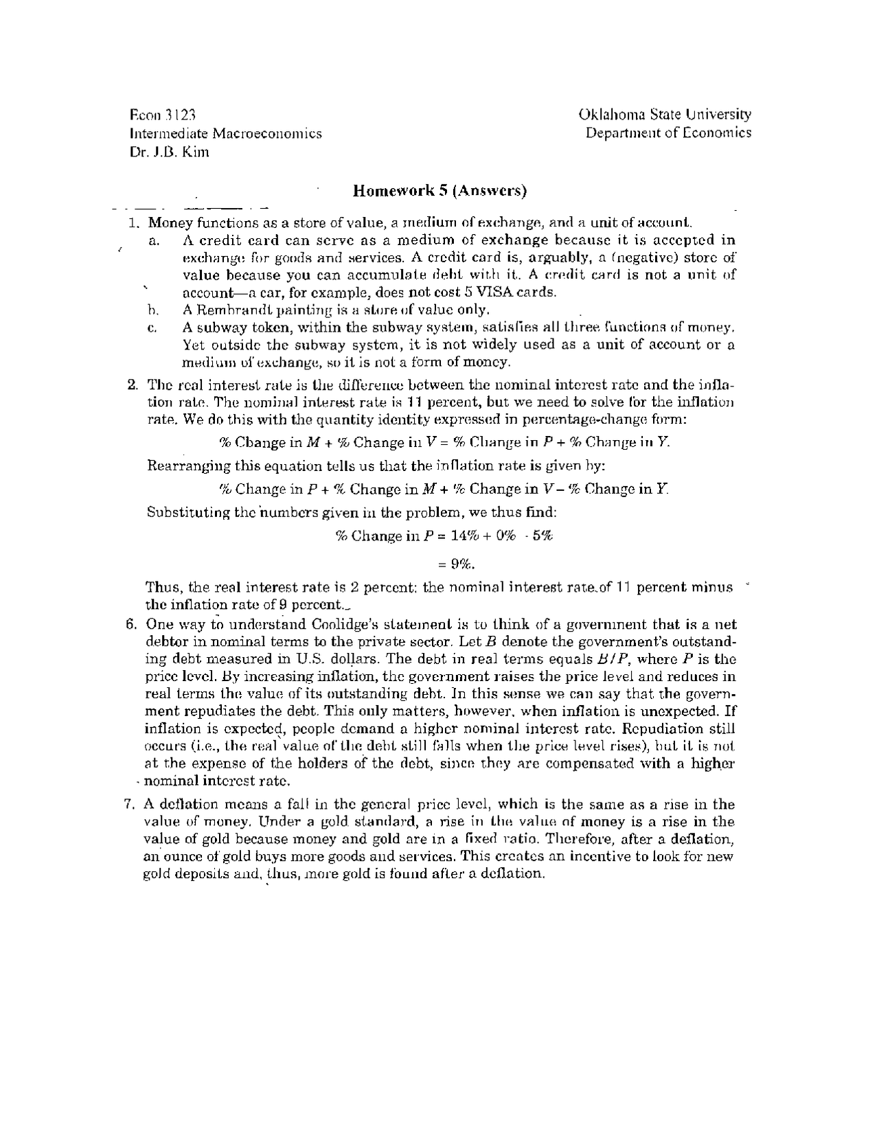 Homework 5 Practice Questions Intermediate Macroeconomics Econ 3123