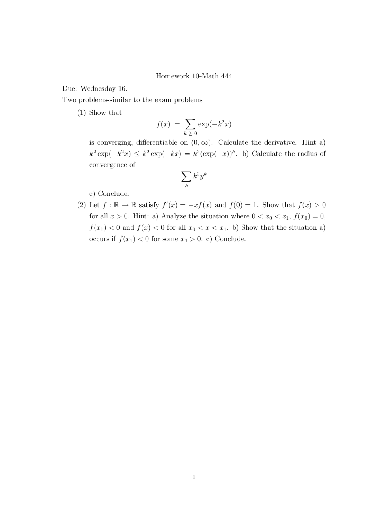 Homework 10 With Problems Elementary Real Analysis Math 444 Docsity