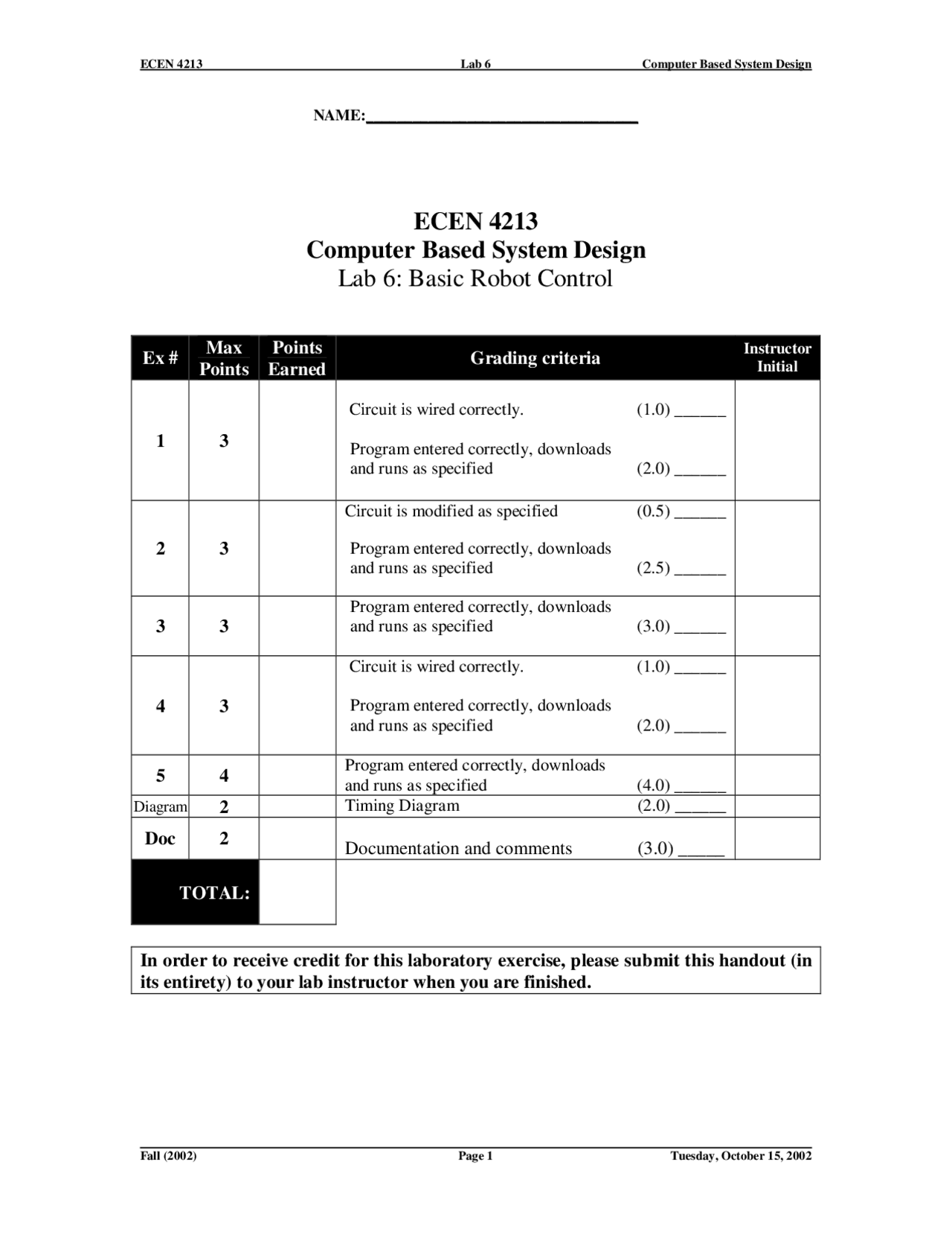 ECEN 4213 Lab 6: Computer Based System Design - Basic Robot Control | Lab Reports Electrical and ...