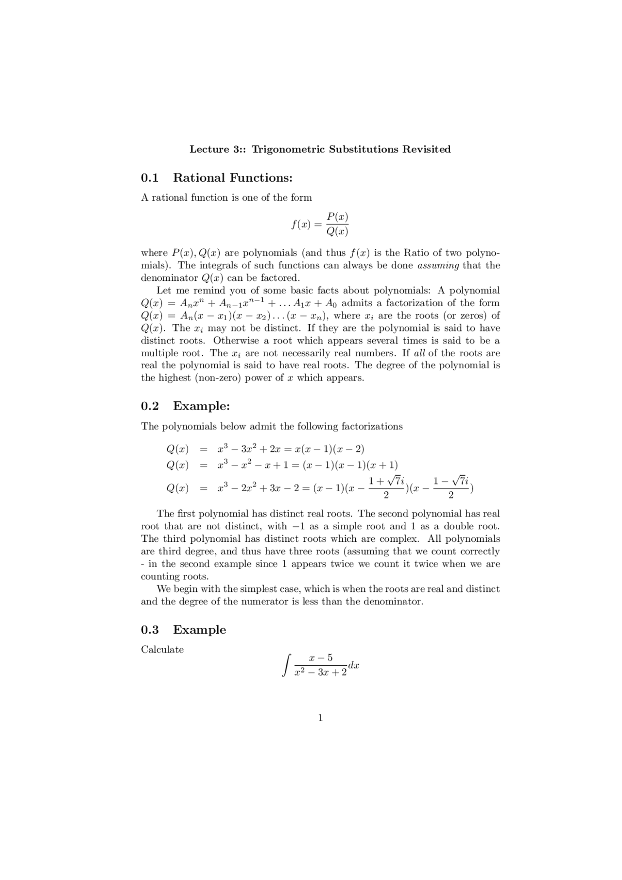 Trigonometric Substitutions in Calculus II - Study Guide | MATH 231 - Docsity