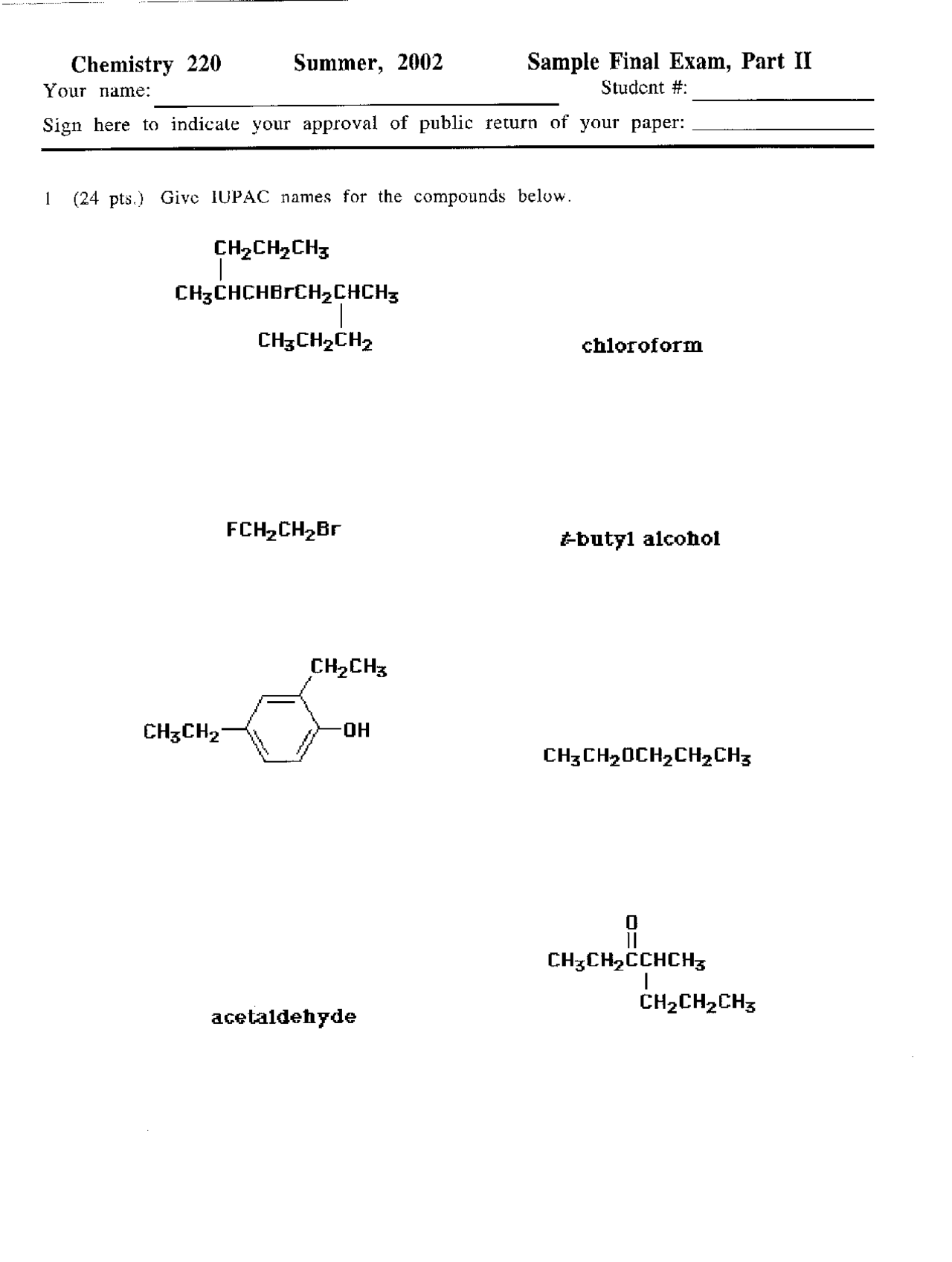 Sample Questions for Final Exam - Principles of Chemistry | CHEM 220 ...