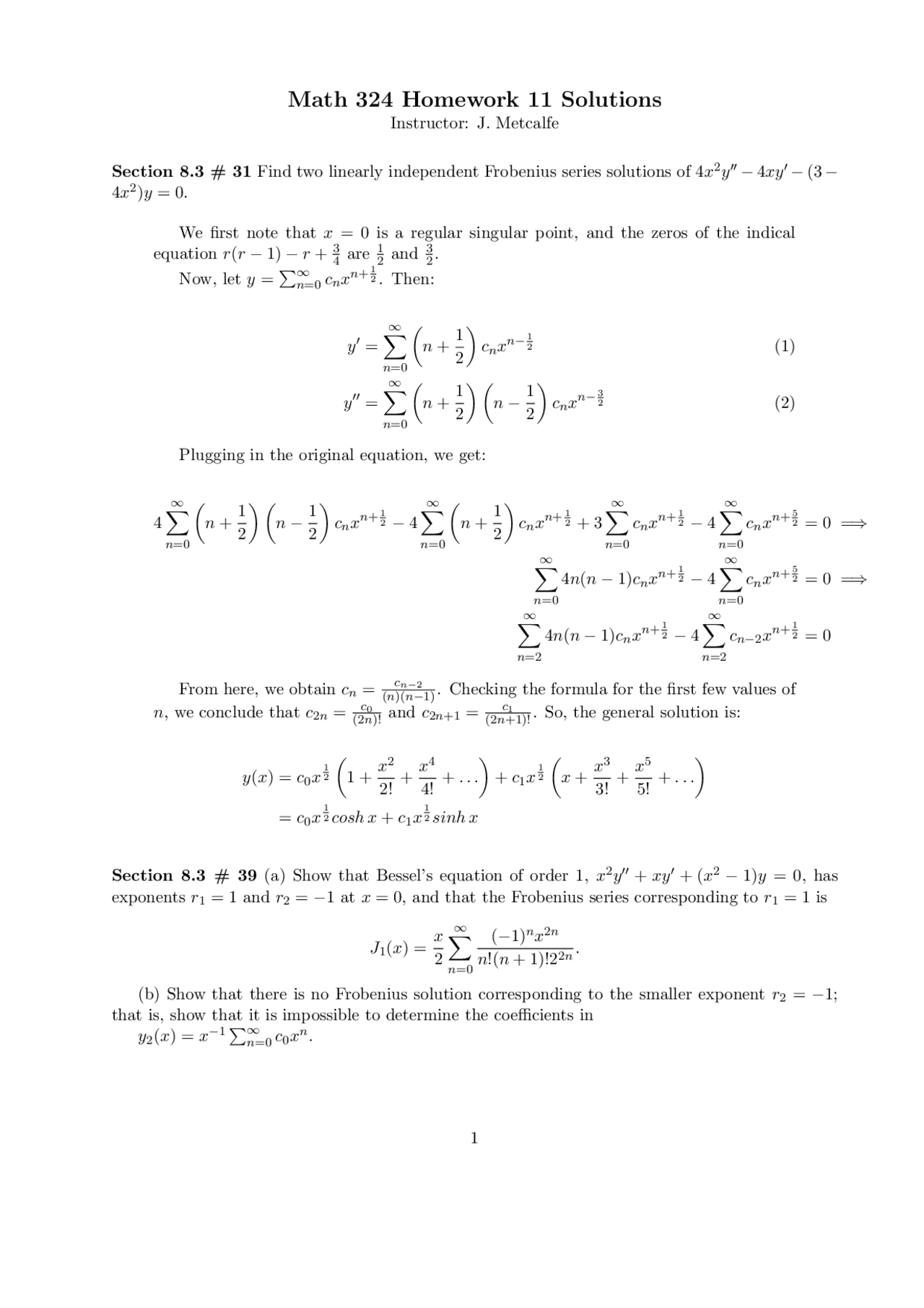 Homework 11 With Solution Elementary Differential Equations Math