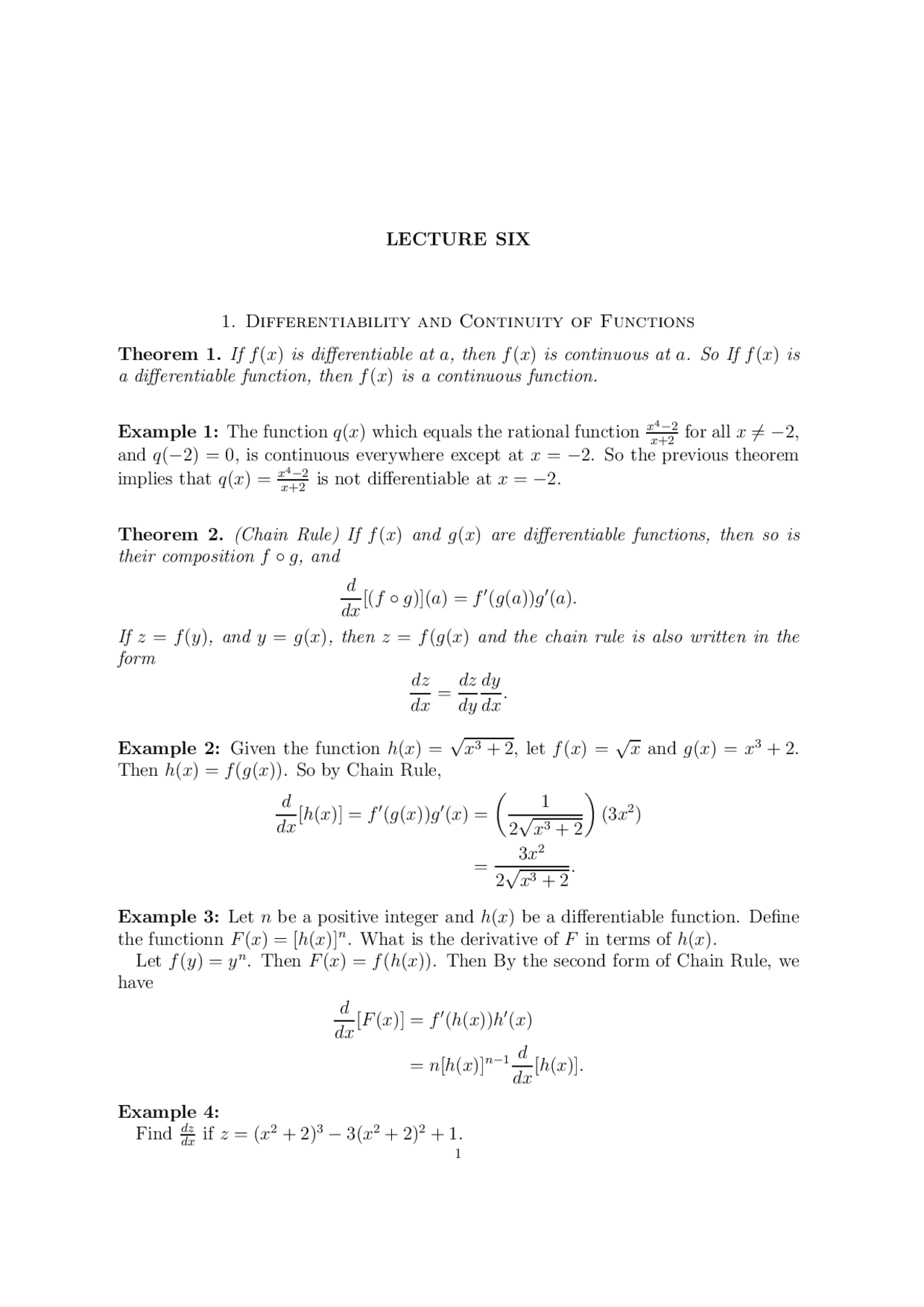 Differentiability And Continuity Of Functions Lecture 6 Math 234 Docsity