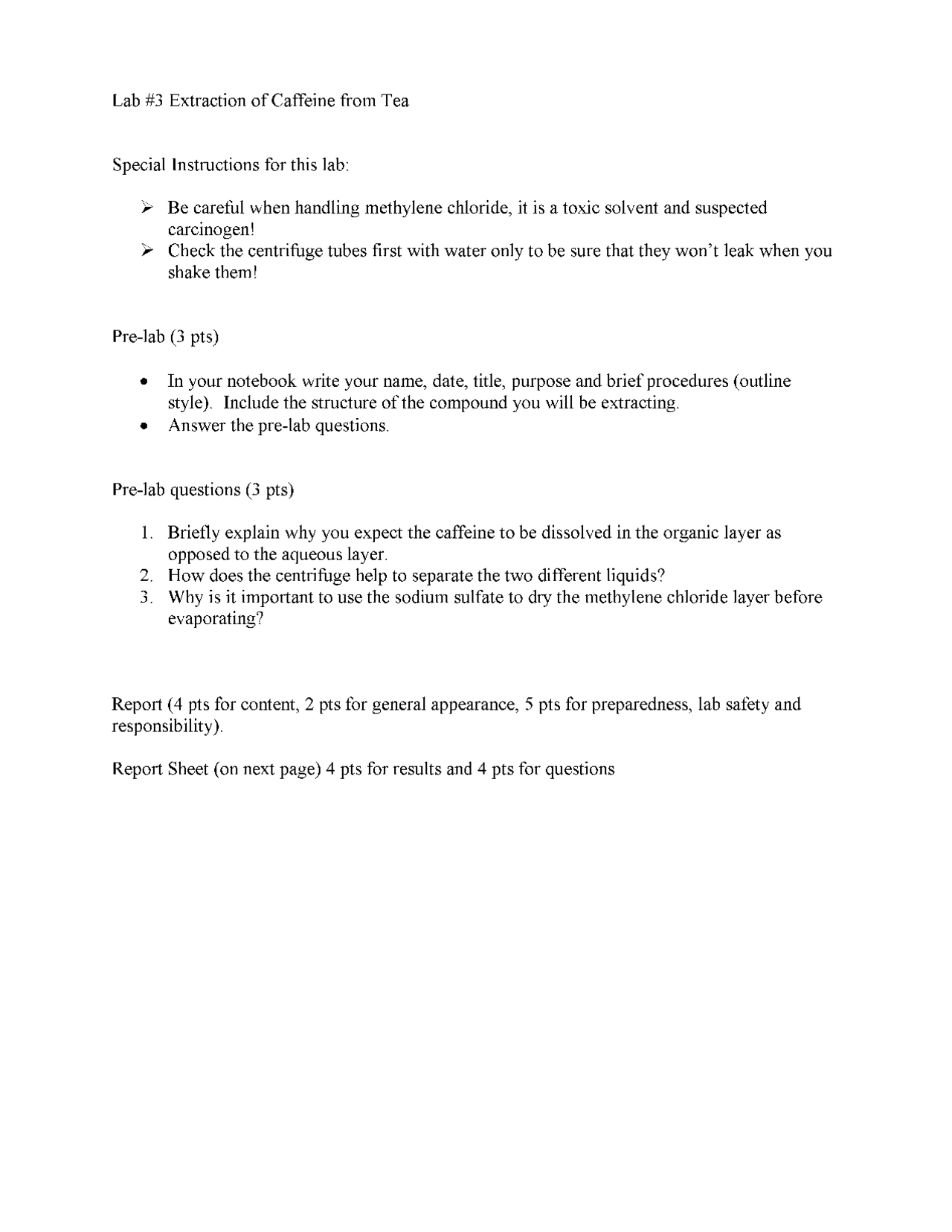 Lab 3 Report - Extraction of Caffeine from Tea | CHEM 221 - Docsity