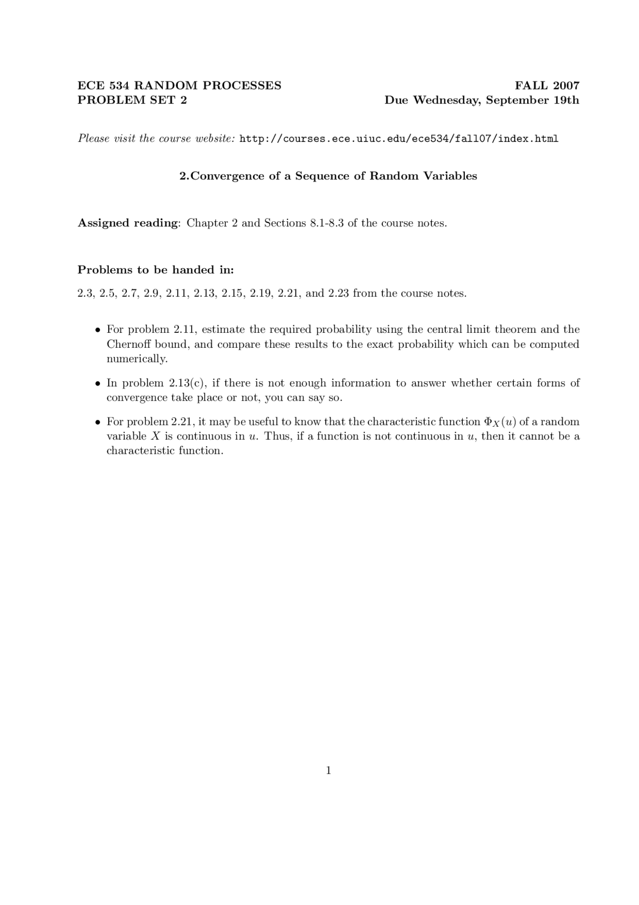 Problem Set 2 Questions Random Processes Ece 534 Docsity