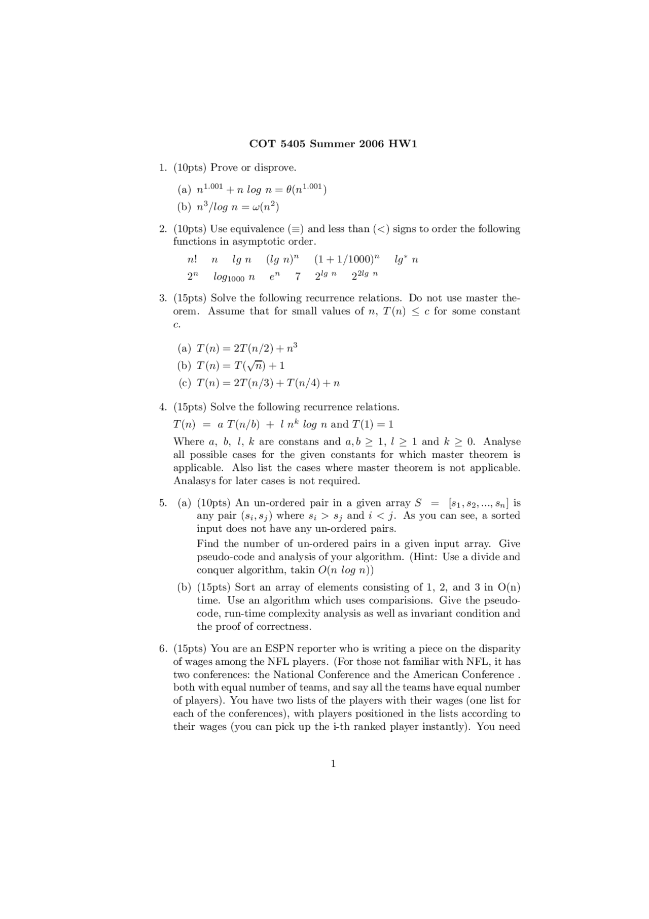 Homework 1 Problems Analysis Of Algorithms Cot 5405 Docsity 2055