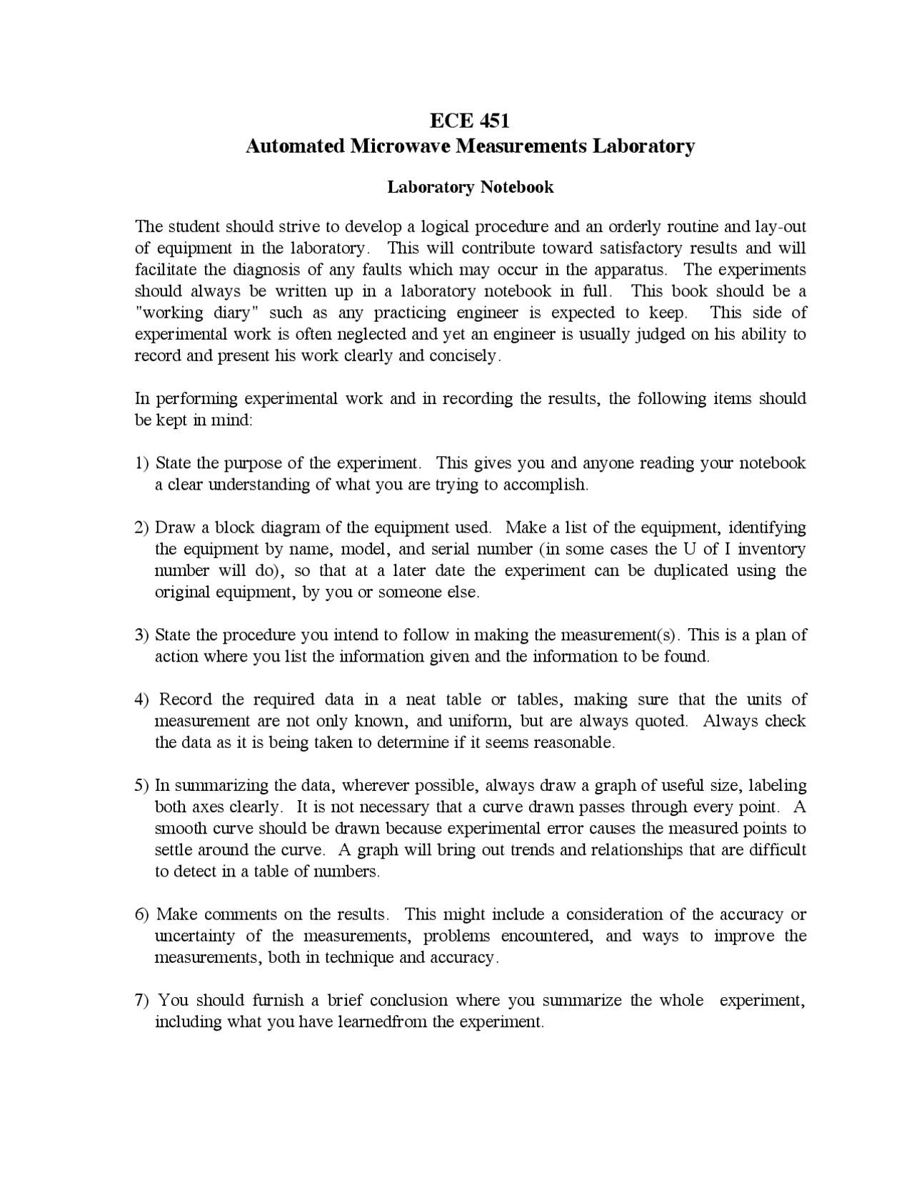 Automated Microwave Measurements Laboratory Microwave Measurements